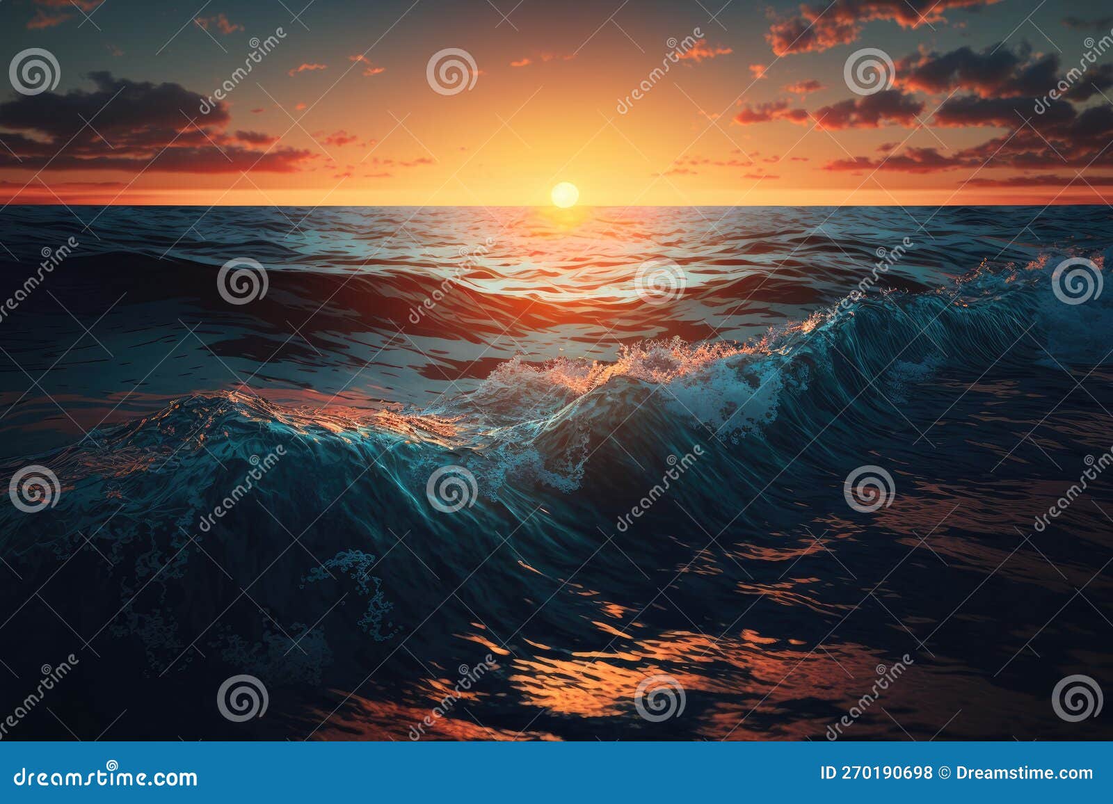 Soothing Sunset Over the Ocean with Sun and Waves, Generative AI Stock ...