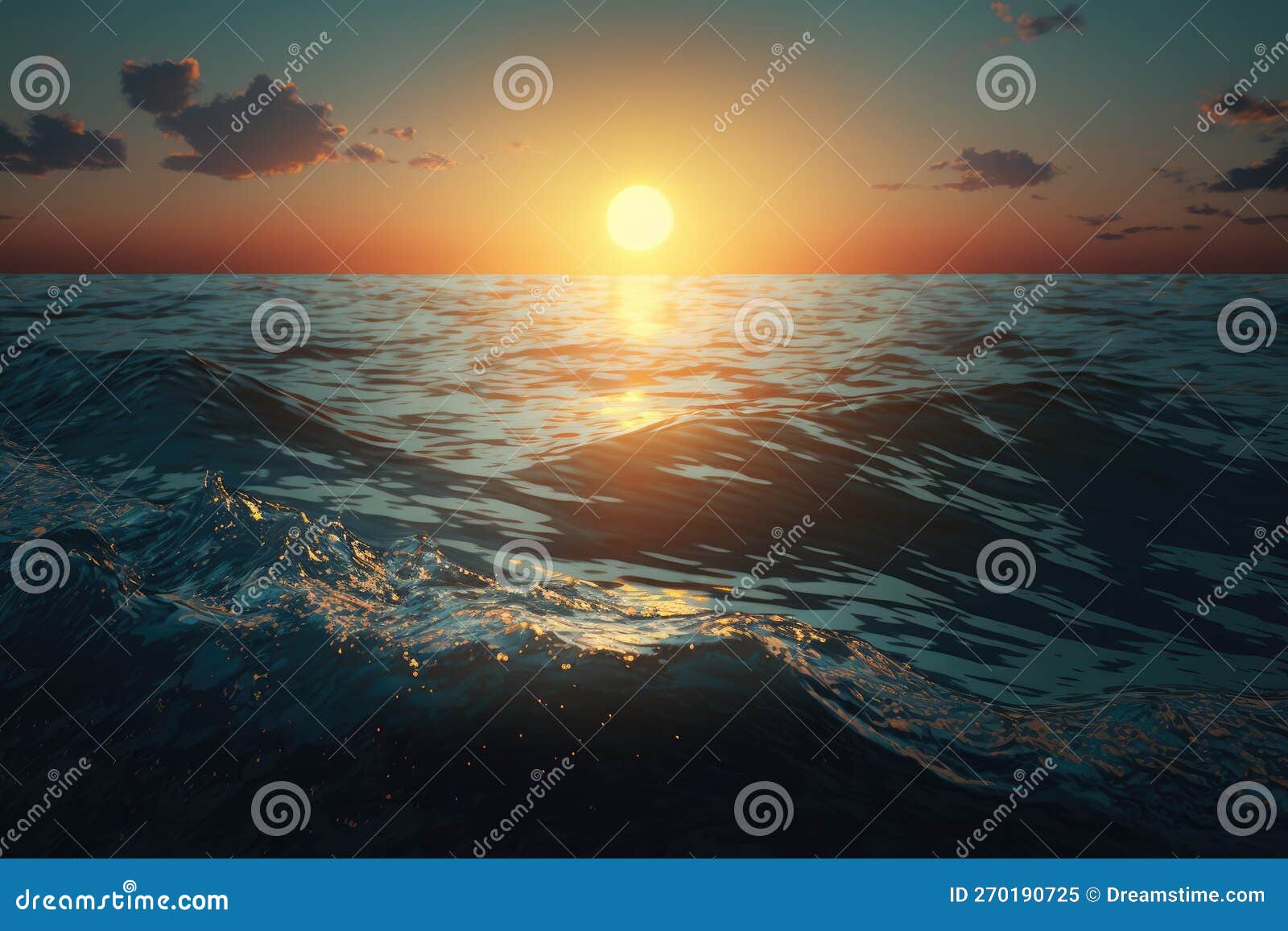 Soothing Sunset Over the Ocean with Sun and Waves, Generative AI Stock ...