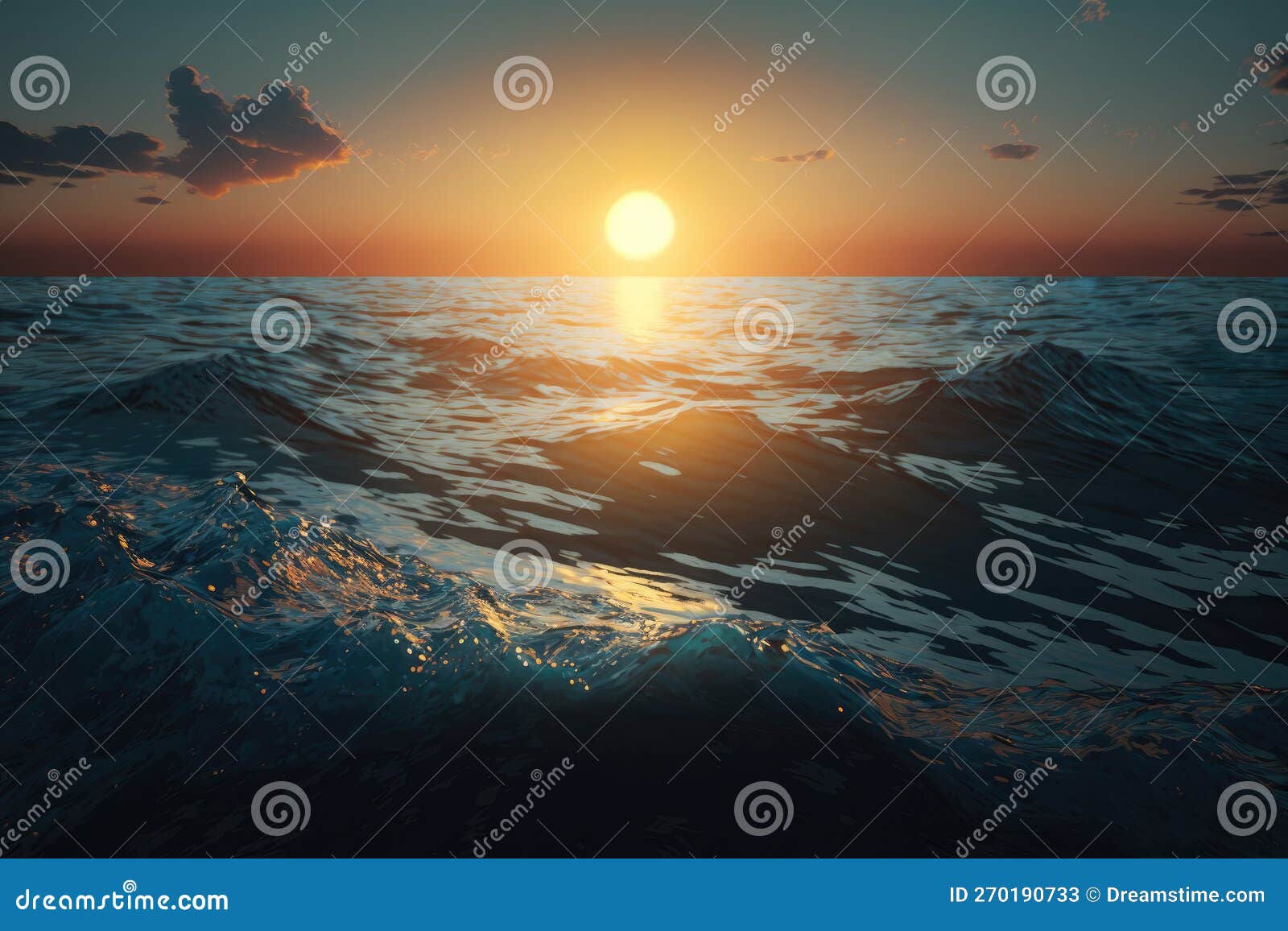 Soothing Sunset Over the Ocean with Sun and Waves, Generative AI Stock ...