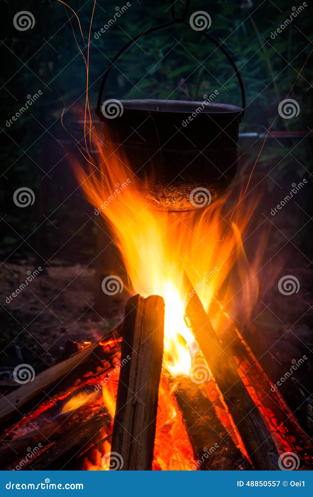 Sooty Pot Tourist Hanging Over the Fire Stock Image - Image of burning ...