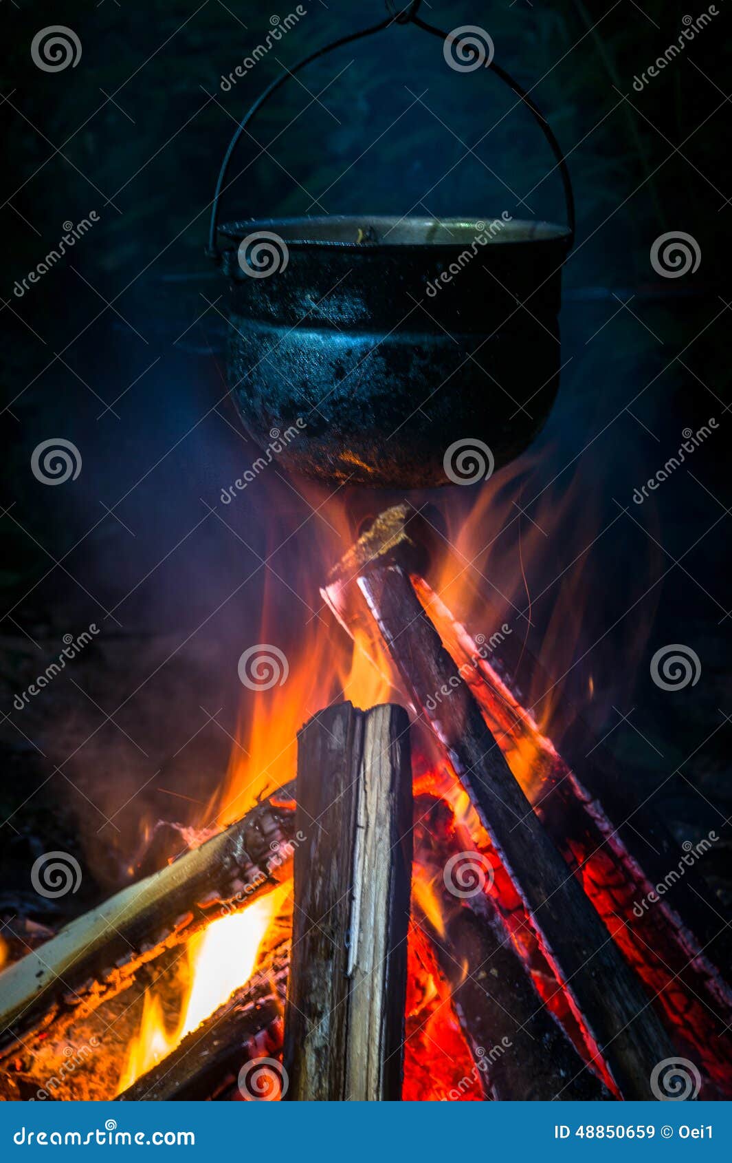 Sooty Pot Tourist Hanging Over the Fire Stock Image - Image of iron ...