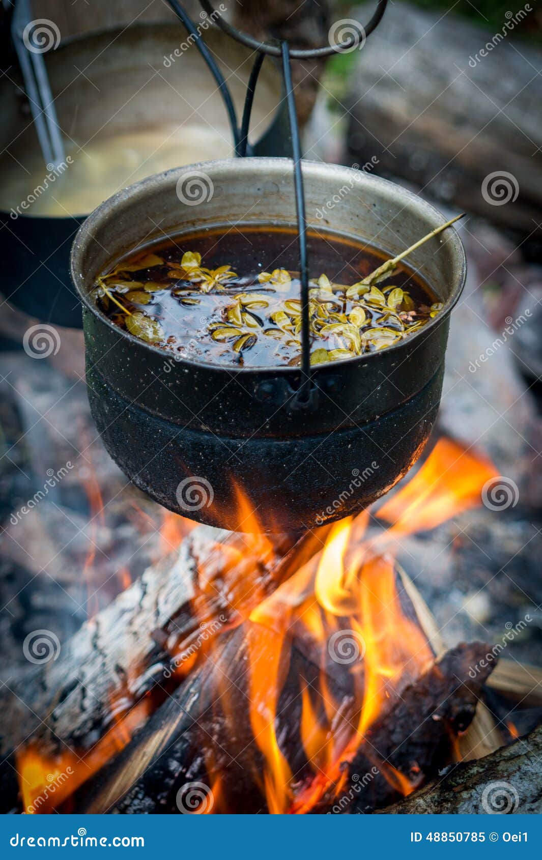 Sooty Pot Tourist Hanging Over the Fire Stock Image - Image of ...