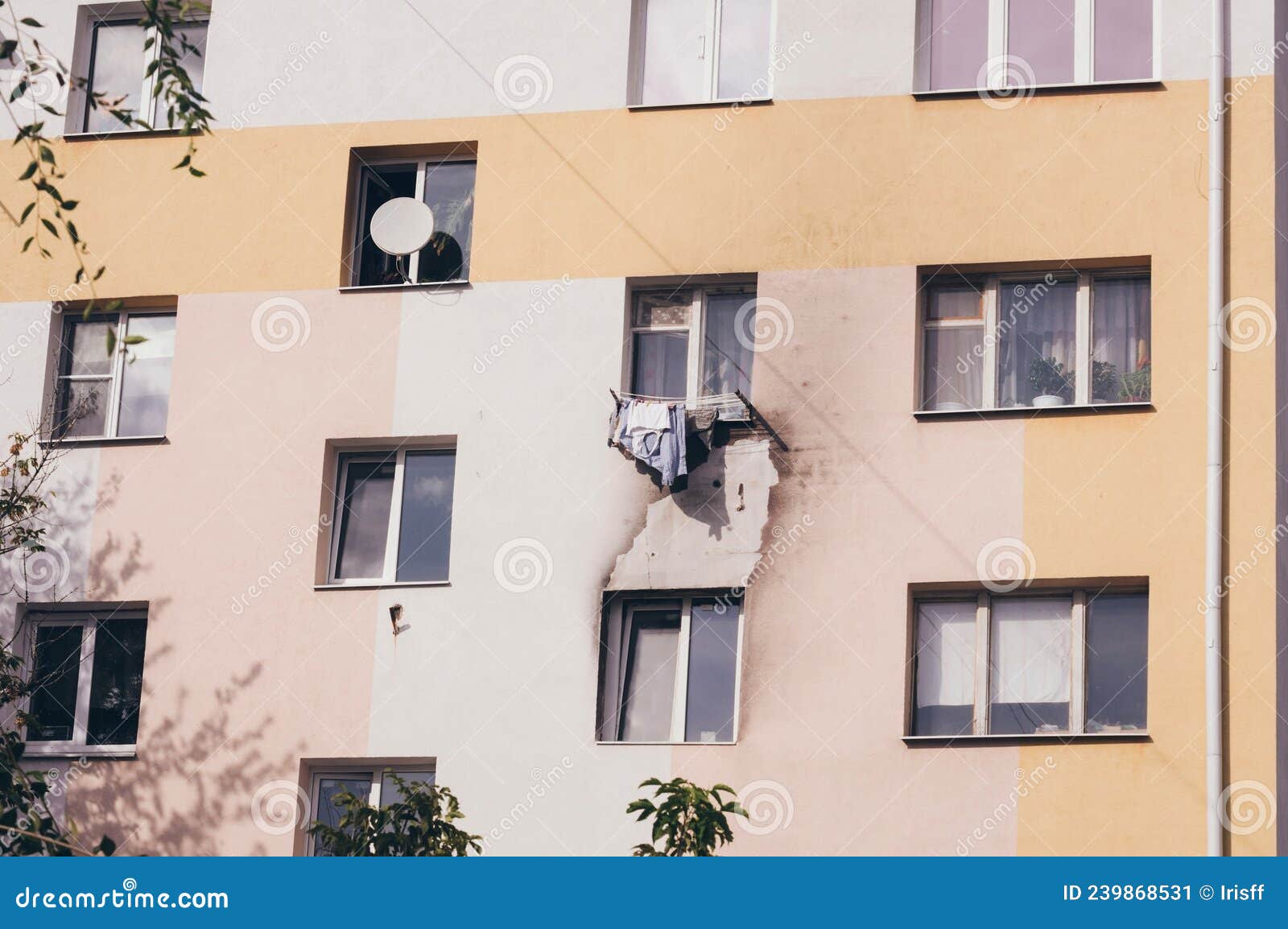 Sooty Wall and Windows of House after Fire Stock Image - Image of fire ...
