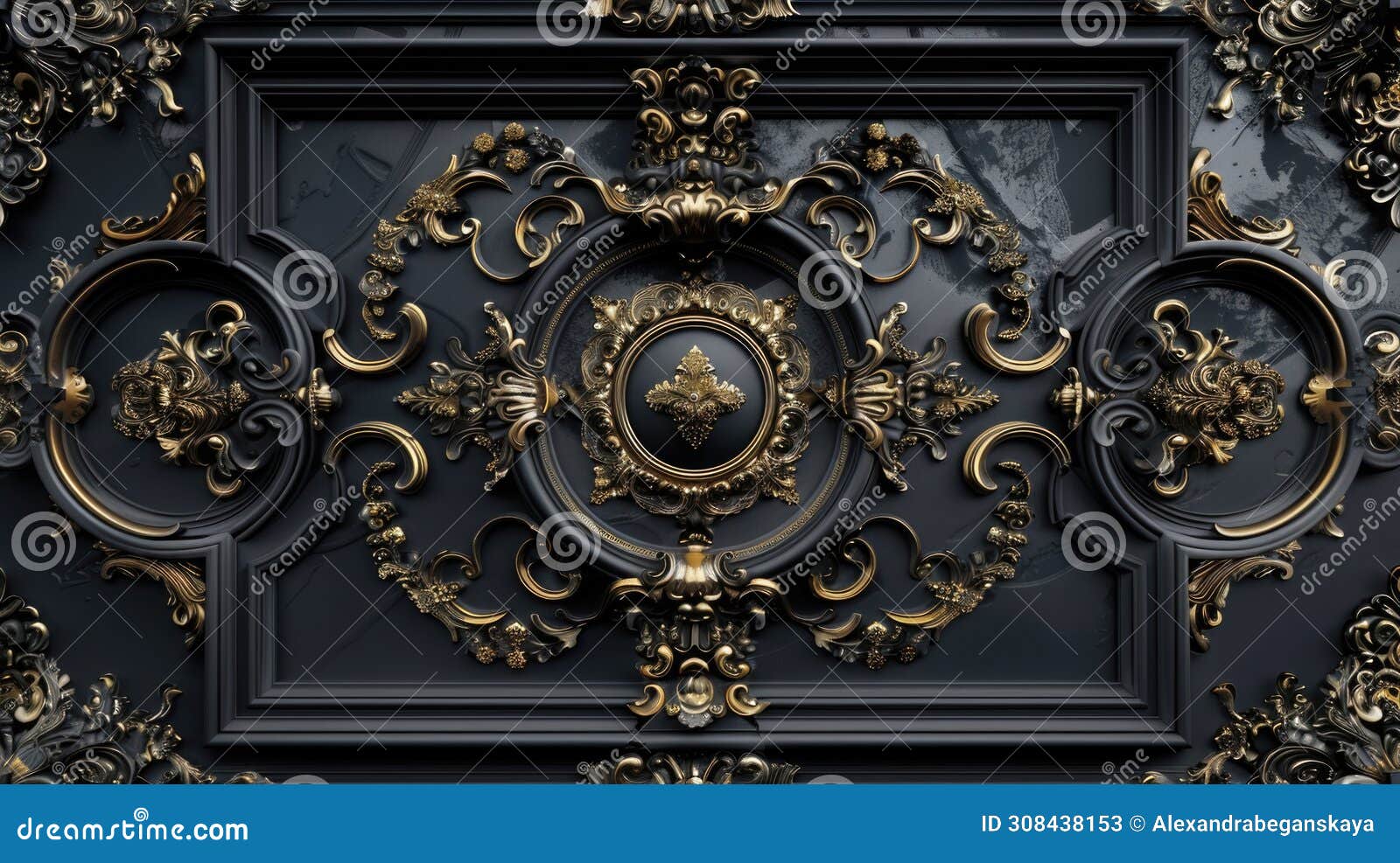 Sophisticated Black Leather with Golden Rococo Motifs Stock ...