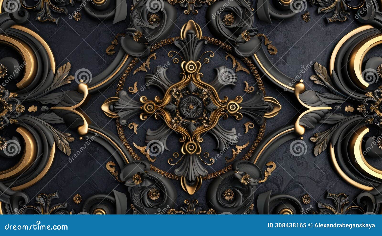 Sophisticated Black Leather with Golden Rococo Motifs Stock ...