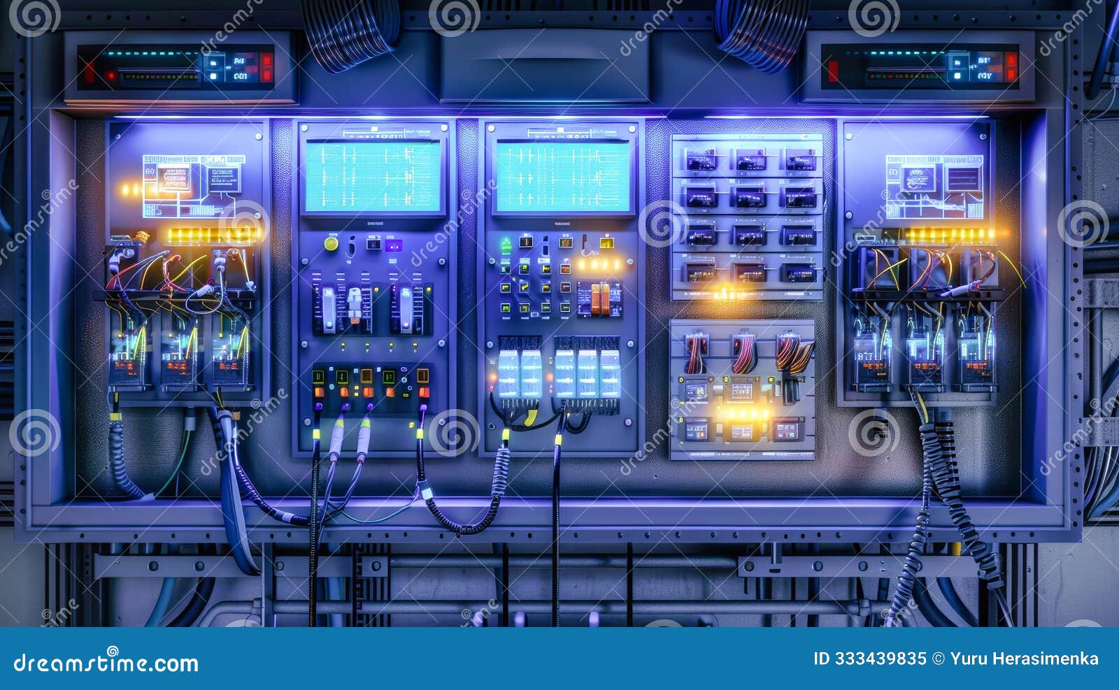 A Sophisticated Control Cabinet Showcases Intricate Wiring, Illuminated ...