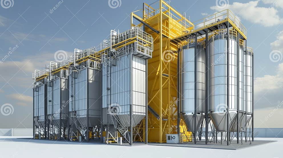 Modern Grain Silo Complex Design Stock Image - Image of generated ...