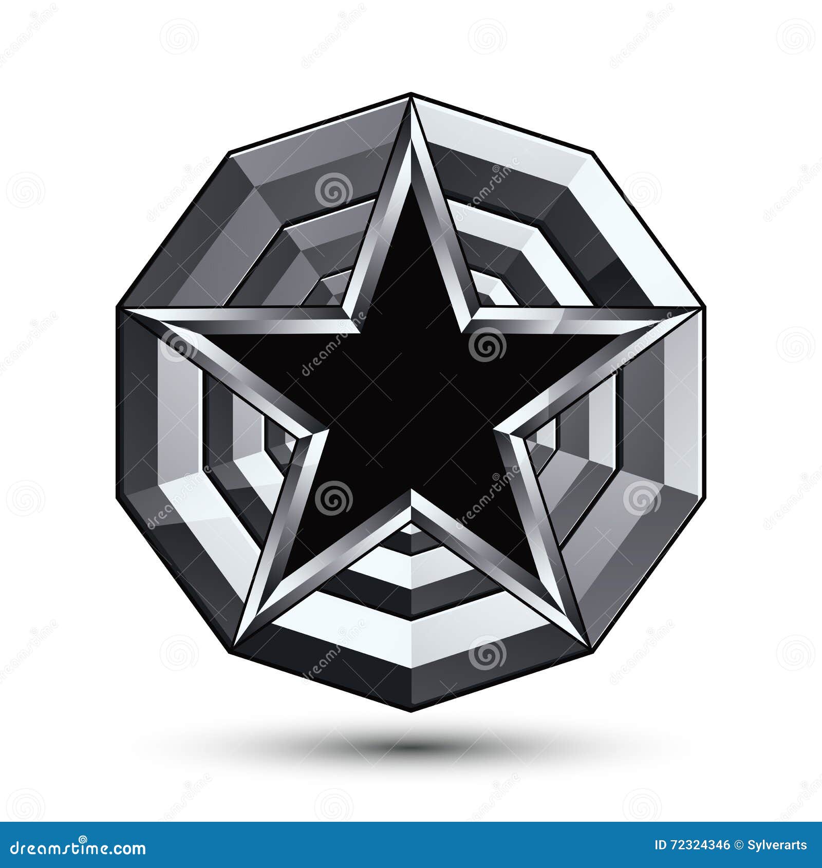 Sophisticated Design Geometric Symbol, Stylized Pentagonal Black Stock ...