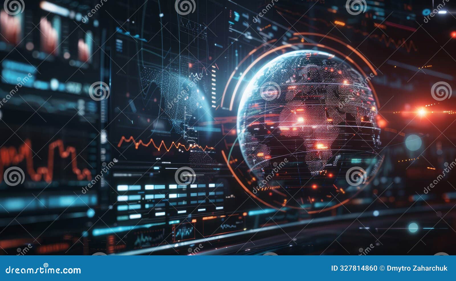 Sophisticated Digital Infographic, Elegant Globe with Premium Graphs ...