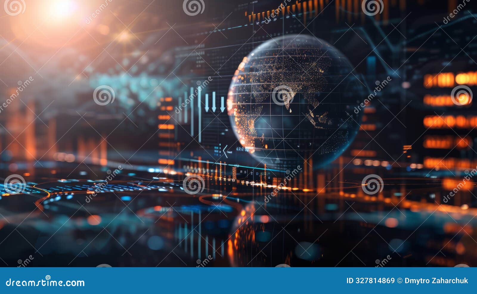 Sophisticated Digital Infographic, Elegant Globe with Premium Graphs ...