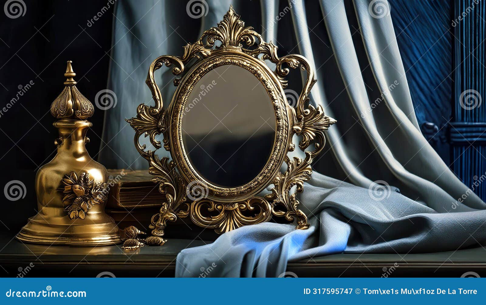Regal Reflections: Golden Mirror and Antique Accents Stock Illustration ...
