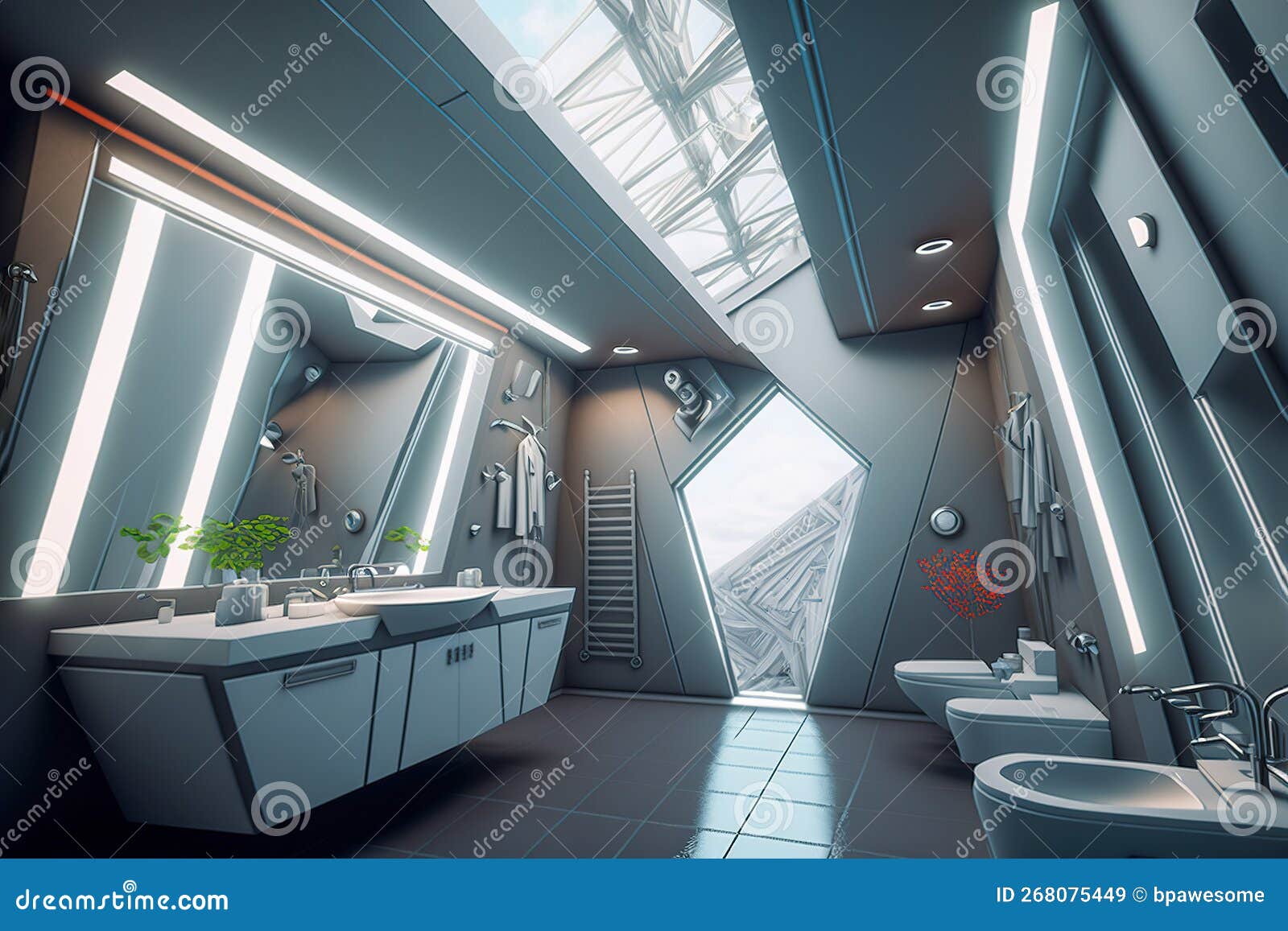 A Sophisticated Large Futuristic Grey Bathroom, Generative AI Stock ...