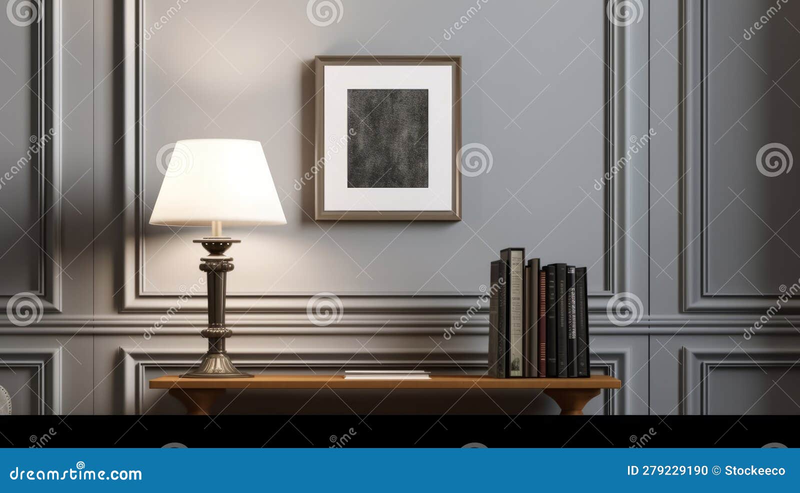 Sophisticated Library with Blank Picture Frame Stock Illustration ...