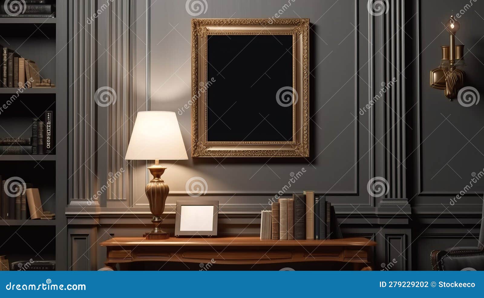 Sophisticated Library with Blank Plastic Picture Frame Stock ...