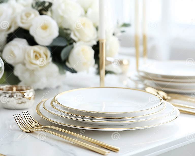 A Sophisticated Table Setting Featuring Pristine White Porcelain ...
