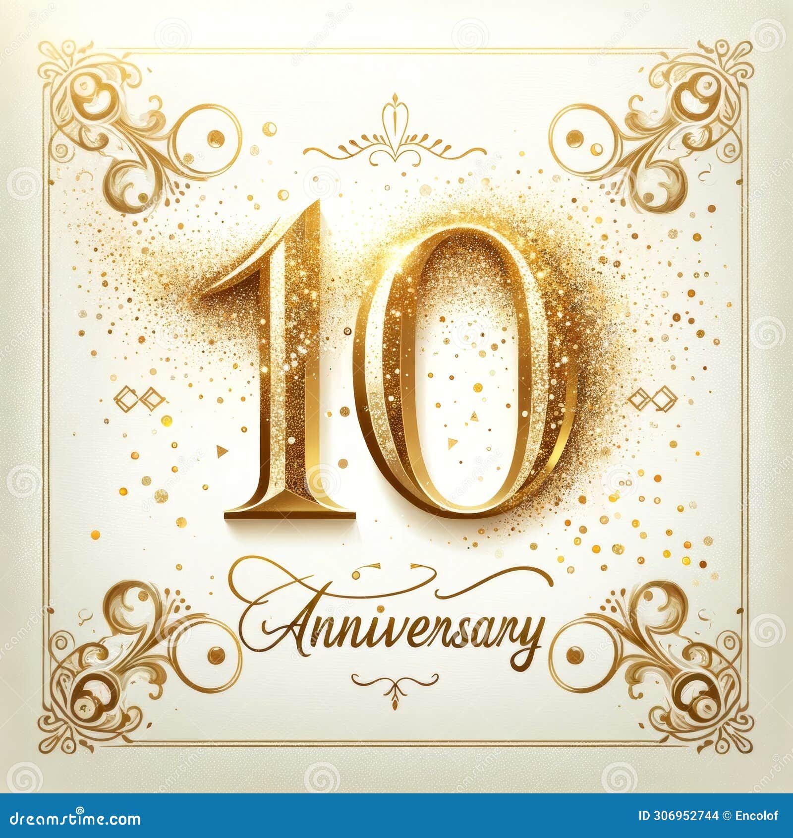 Sophisticated 10th Anniversary Gold Flourish Design Stock Illustration ...