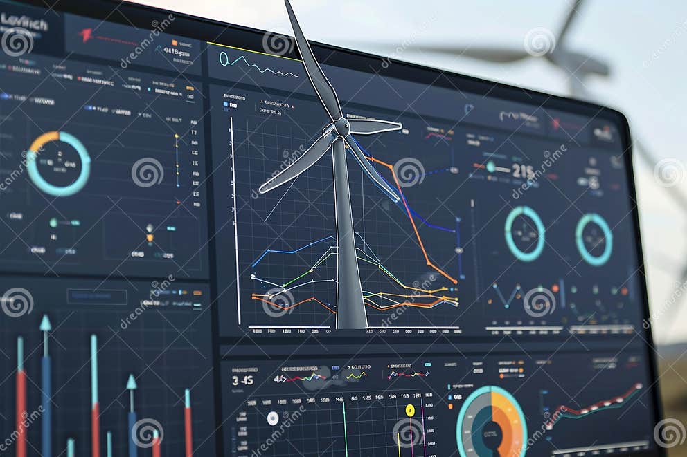 A Sophisticated Wind Turbine Data Analytics Dashboard Displaying Realtime Metrics and Graphs for ...