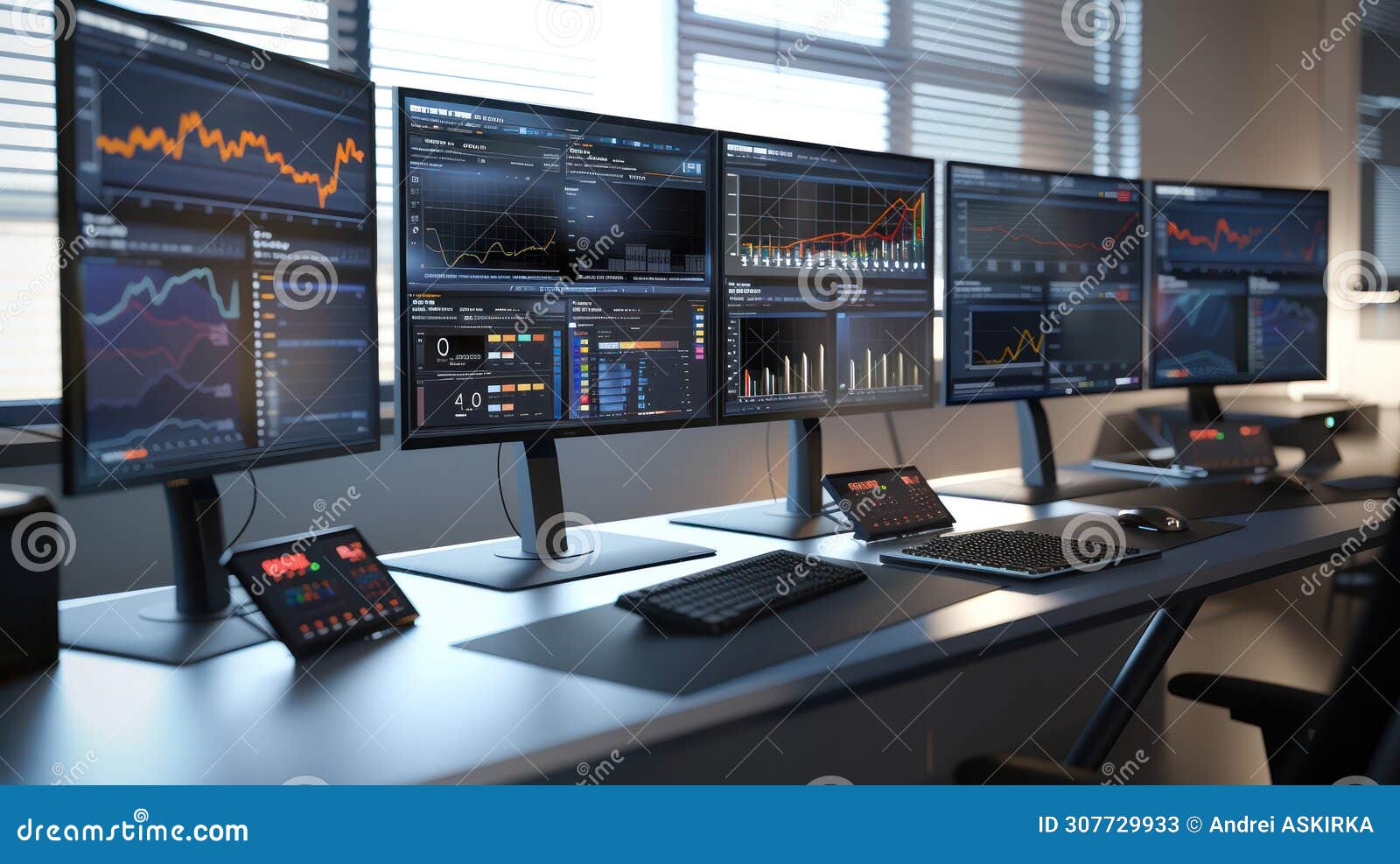 A Sophisticated Workstation Setup with Multiple Screens Displaying ... A Sophisticated Workstation Setup with Multiple Screens Displaying ...