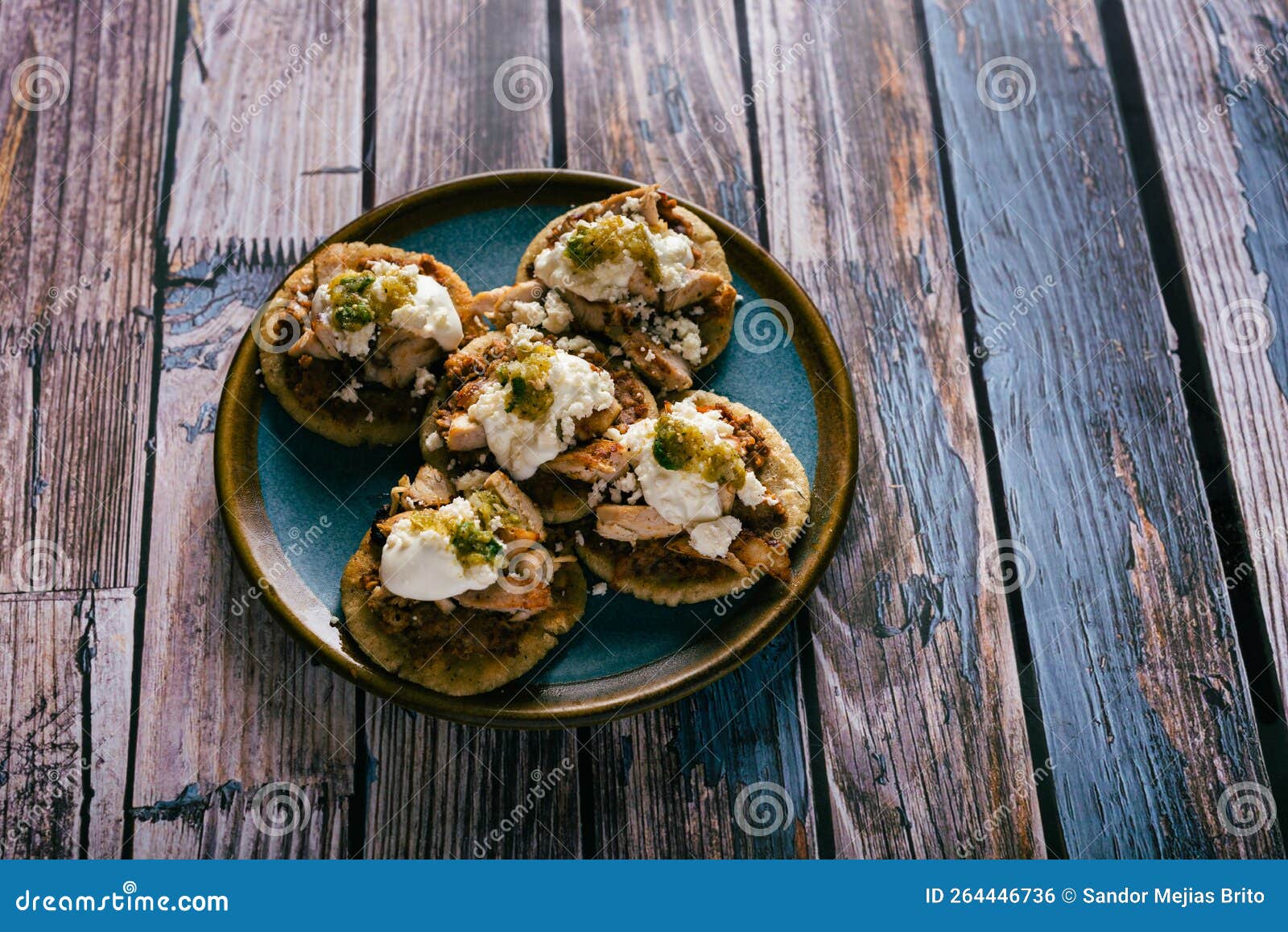 Sopitos, Typical Mexican Dish on Wooden Table. Sopes, Stock Photo ...