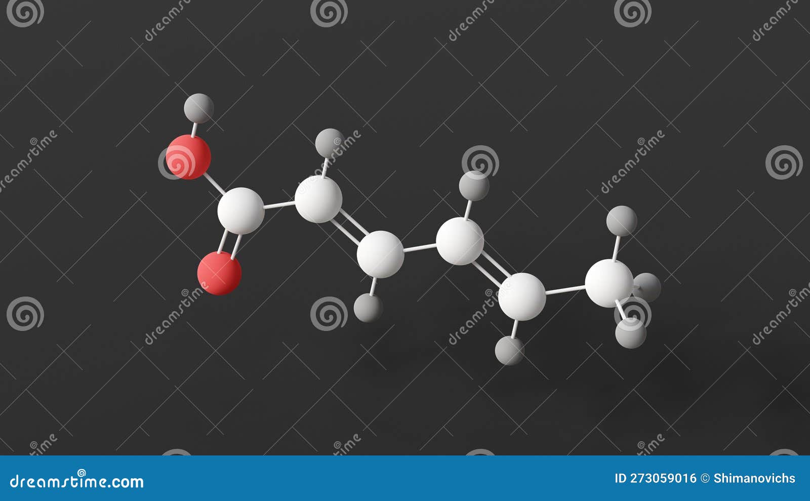 Sorbic Acid Molecule Molecular Structure Food Preservative E200 Ball And Stick 3d Model