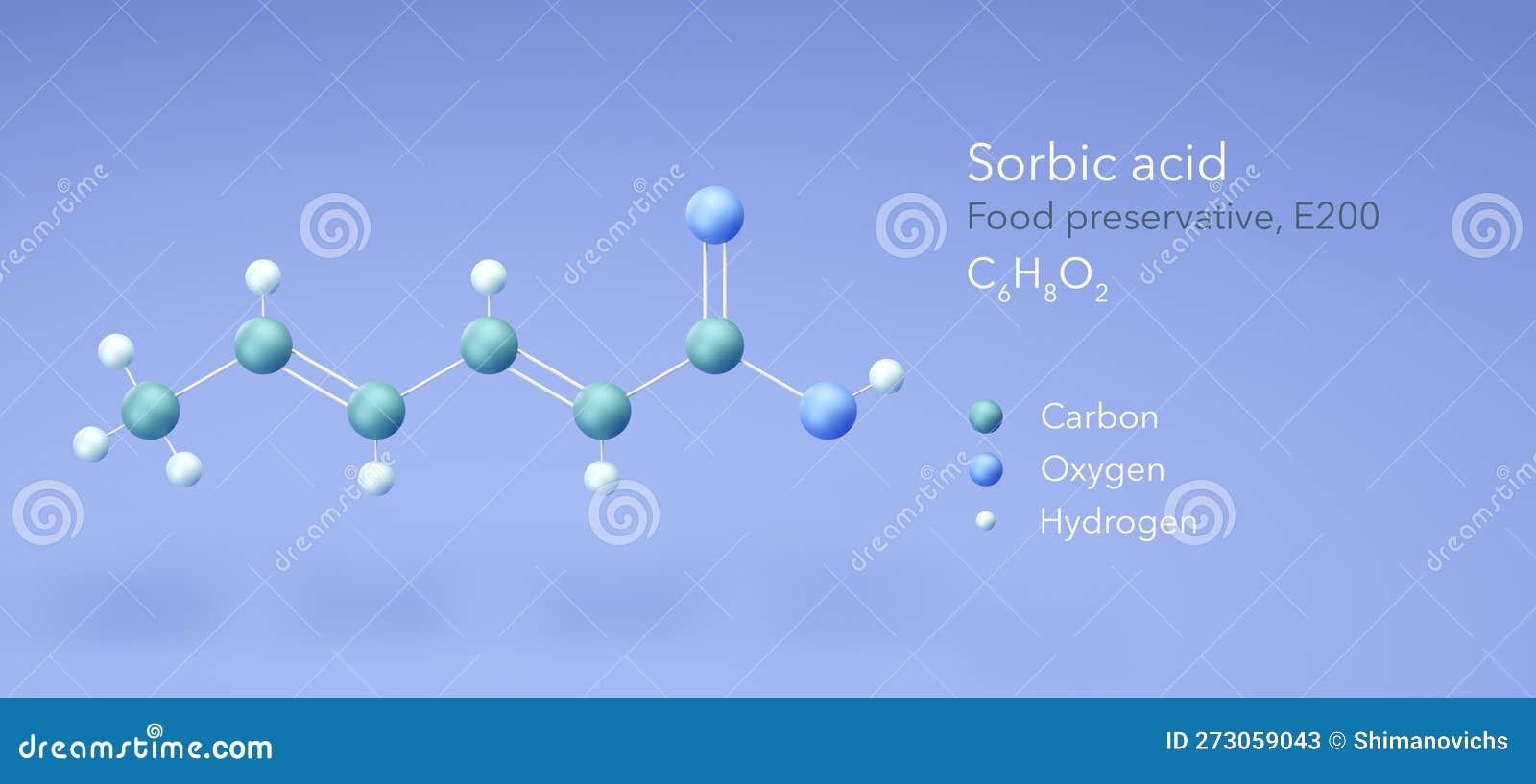 Sorbic Acid Molecule Molecular Structures Food Preservative E200 3d Model Structural