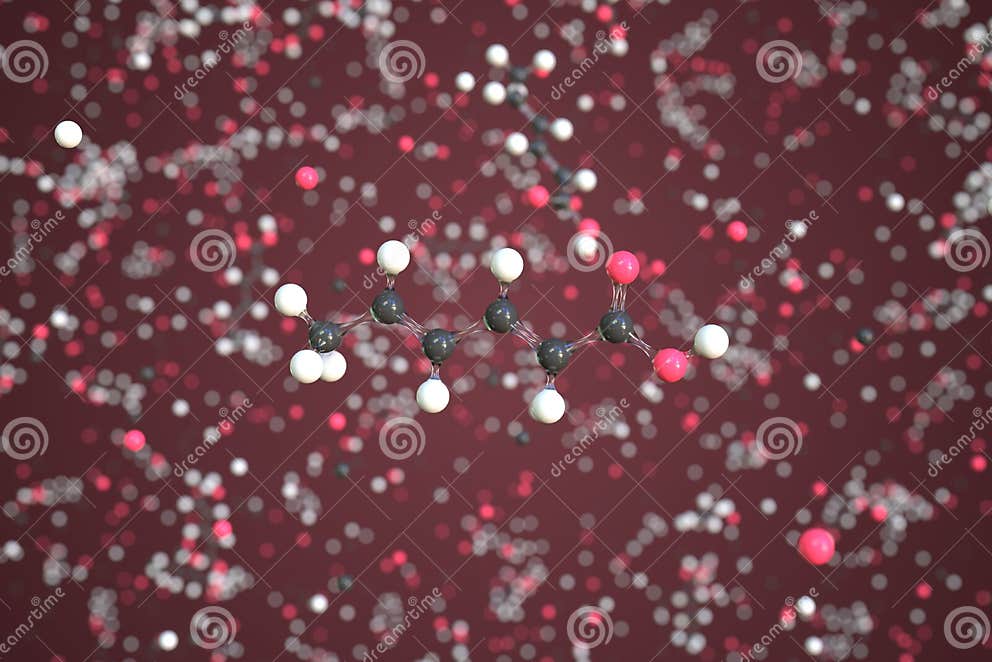 Sorbic Acid Molecule, Scientific Molecular Model, 3d Rendering Stock ...