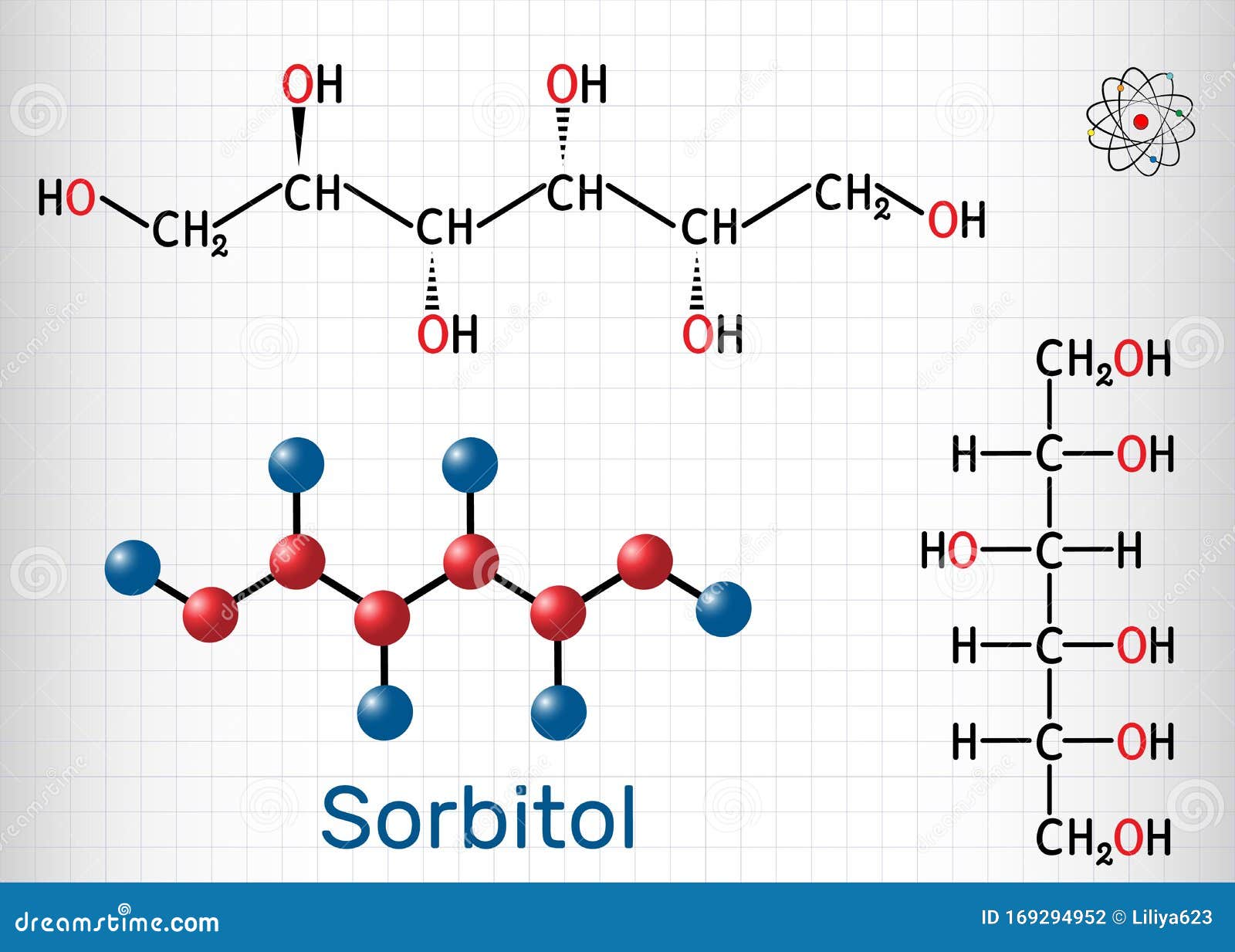 Sorbitol, Glucitol Molecule. it is Polyhydric Alcohol with a Sweet ...