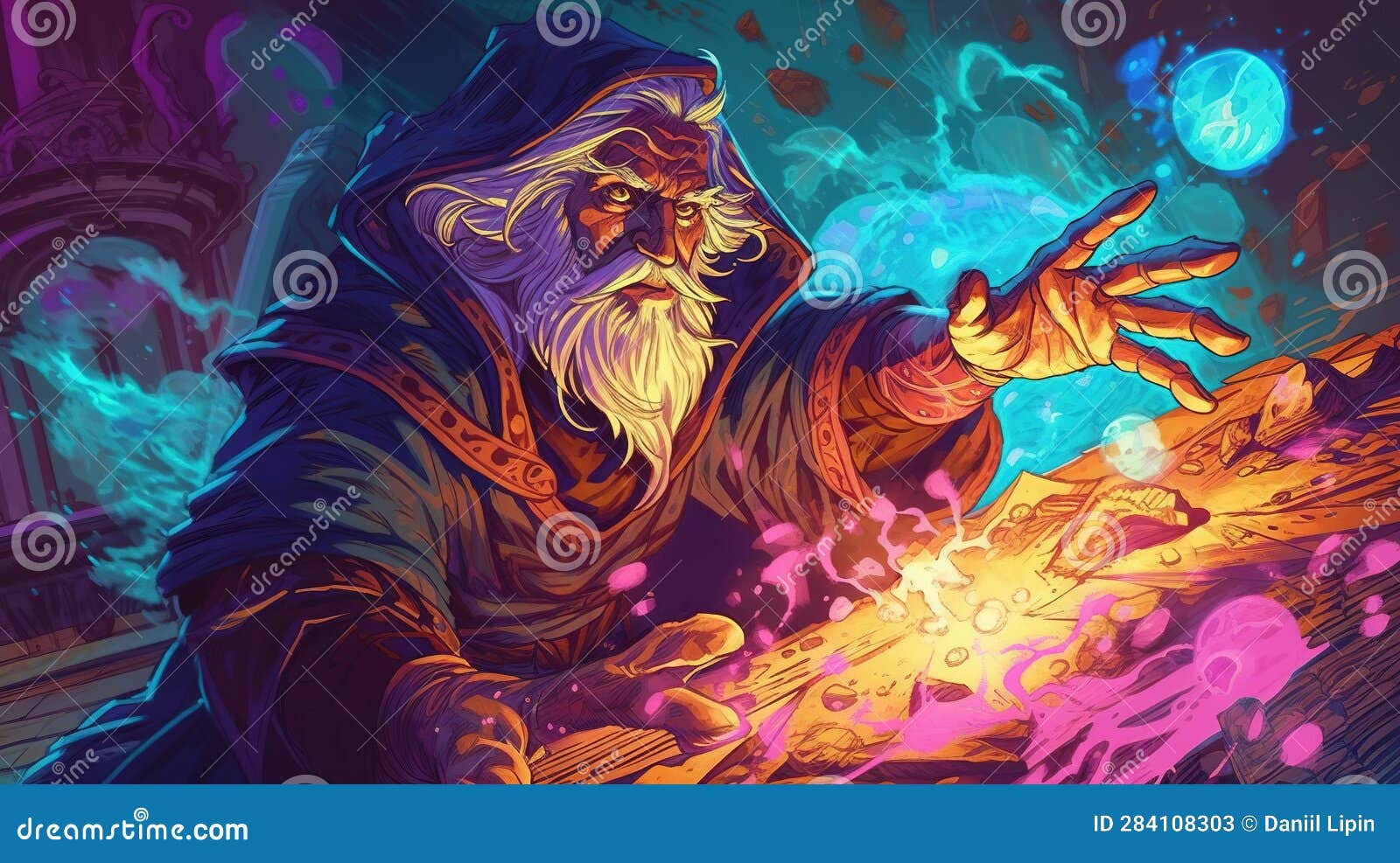 A Sorcerer Casting a Spell with Arcane Power Stock Illustration ...