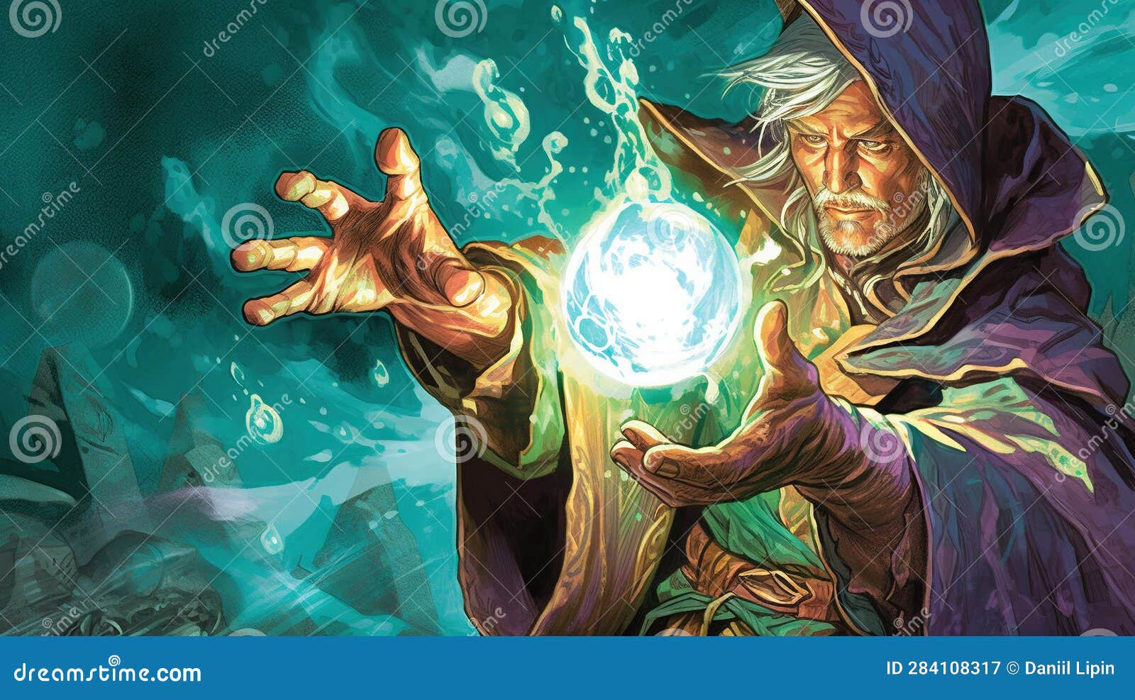 A Sorcerer Casting a Spell with Arcane Power Stock Illustration ...