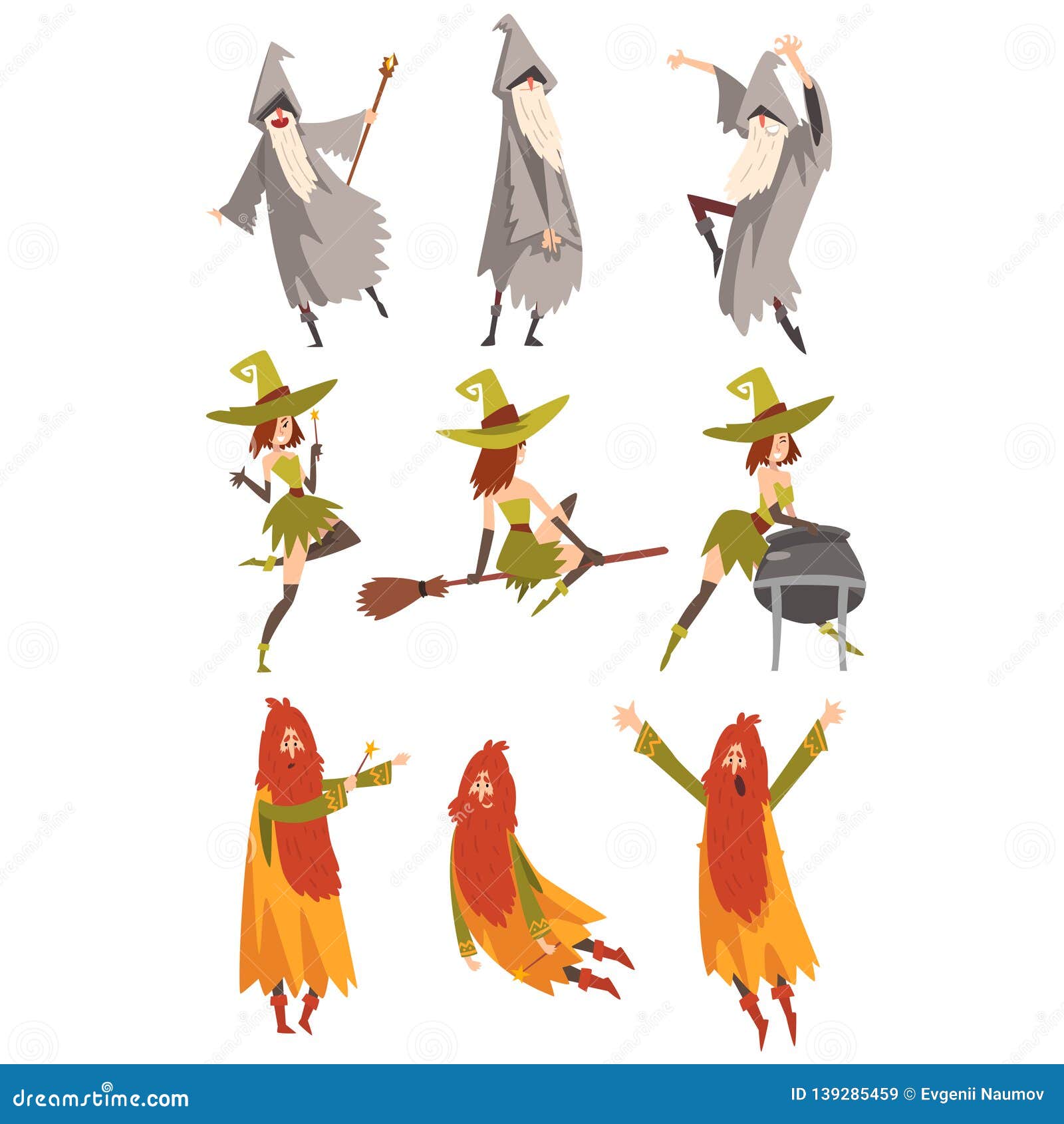 Sorcerers Practicing Wizardry Set, Wizards And Withes Characters In ...