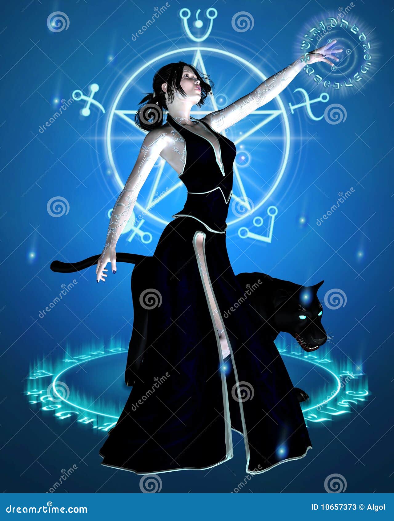 The Sorceress and Black Panther - Summoning Power Stock Illustration ...