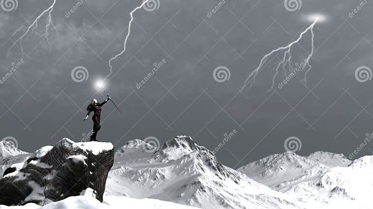 Sorceress Calling the Lightning Stock Illustration - Illustration of ...
