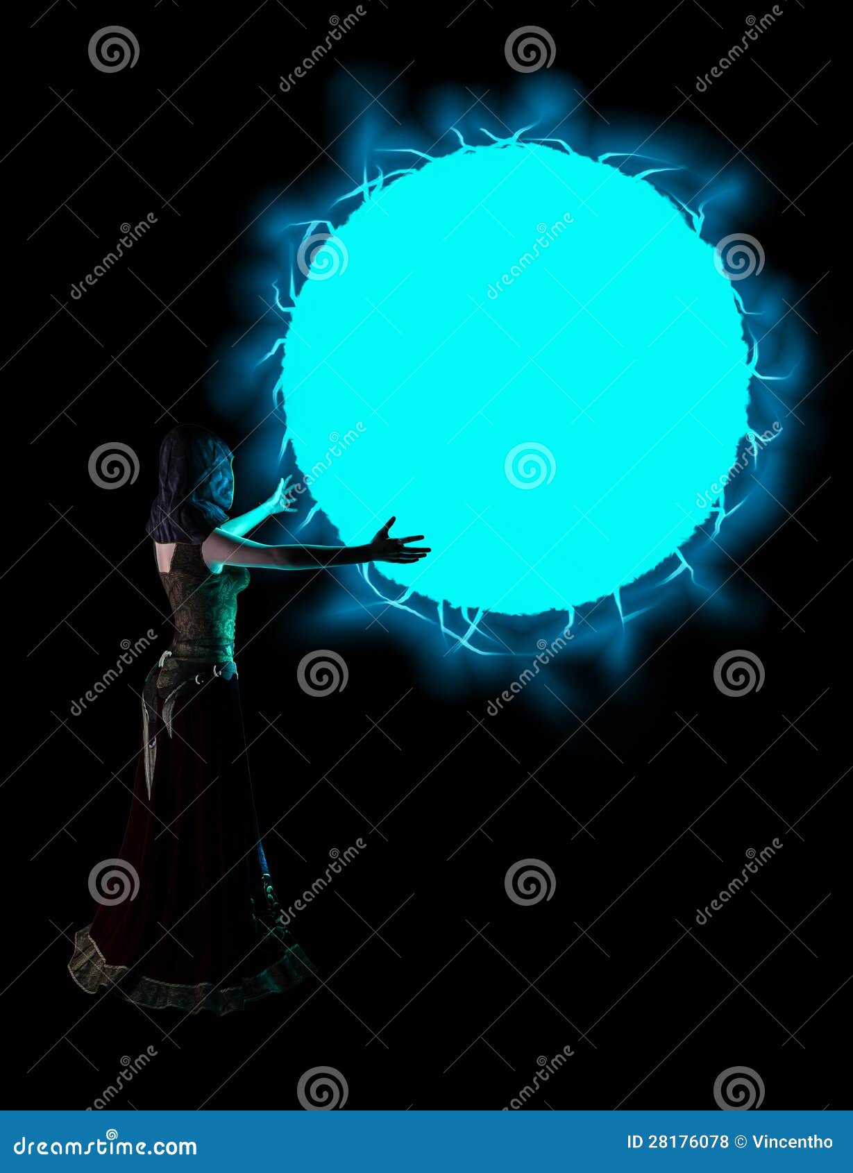 Sorceress Casting Blue Fireball Spell Illustration Stock Photo ...