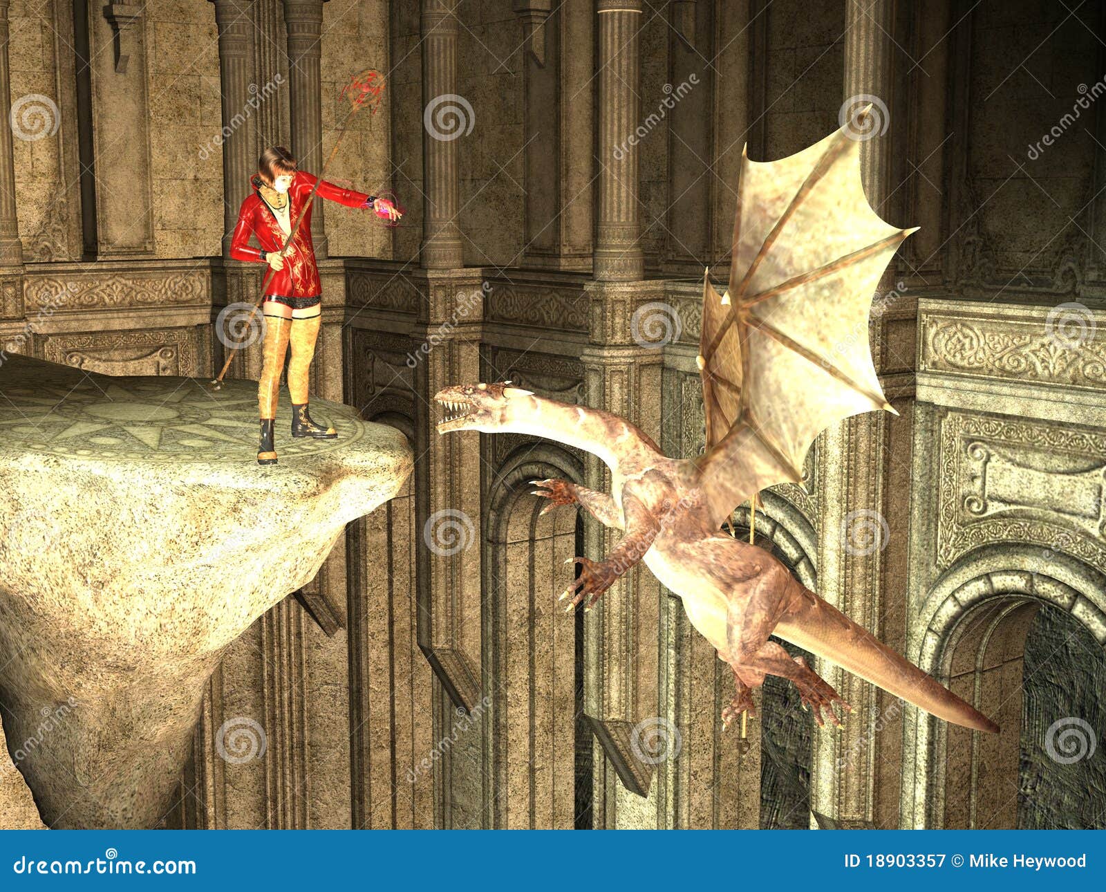 Sorceress Tames Dragon with Spell Stock Illustration - Illustration of ...