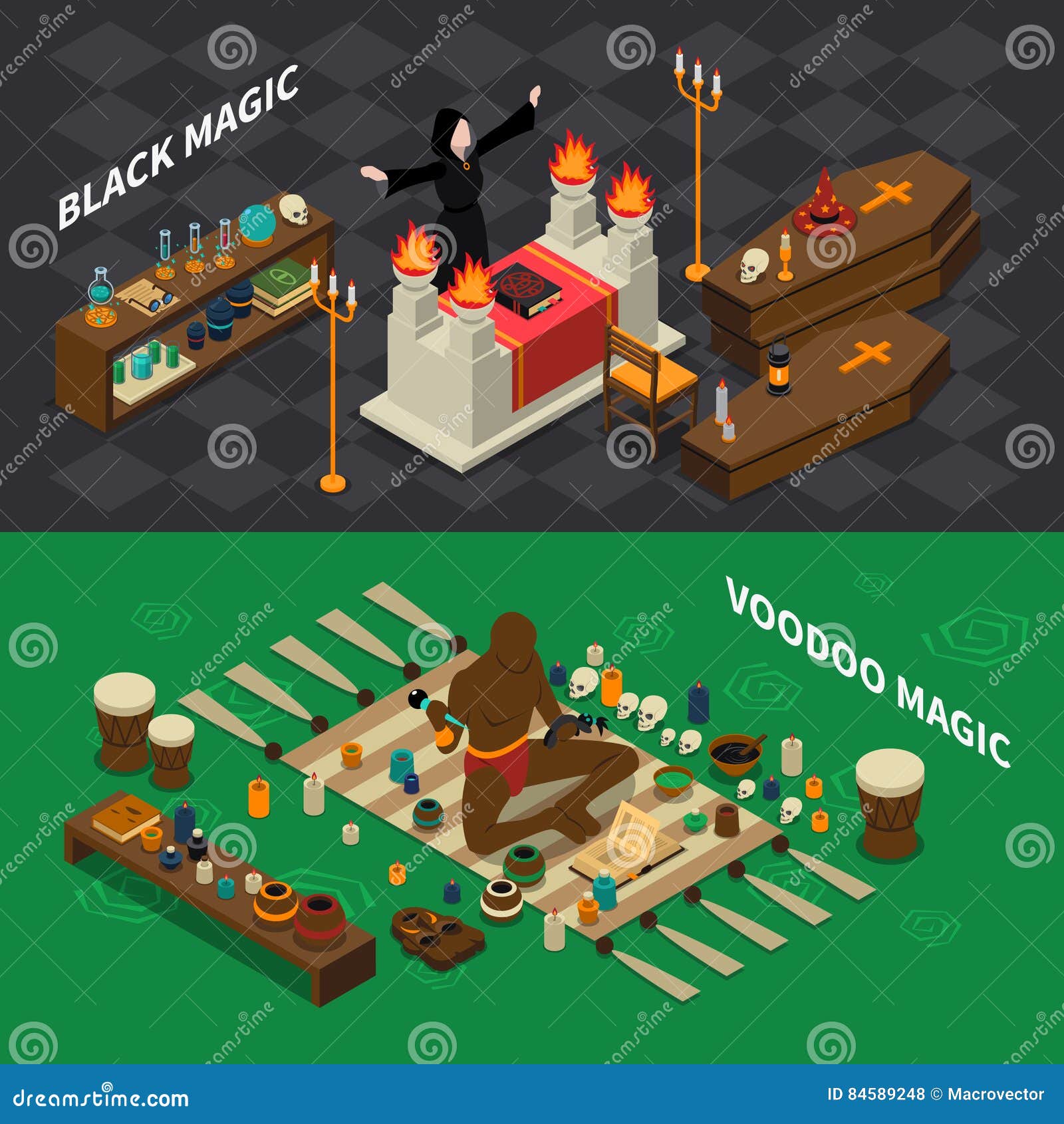 Sorcery Isometric Horizontal Banners Stock Vector - Illustration of ...