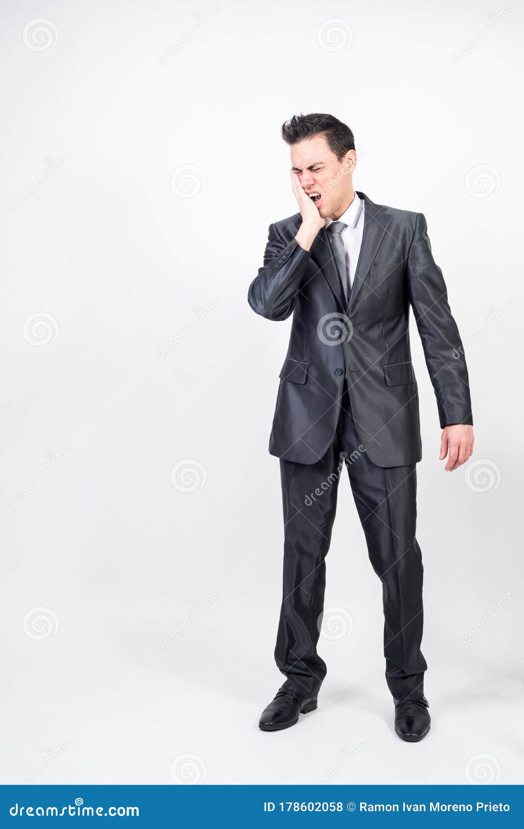 Sore man in suit stock photo. Image of suffering, headache - 178602058