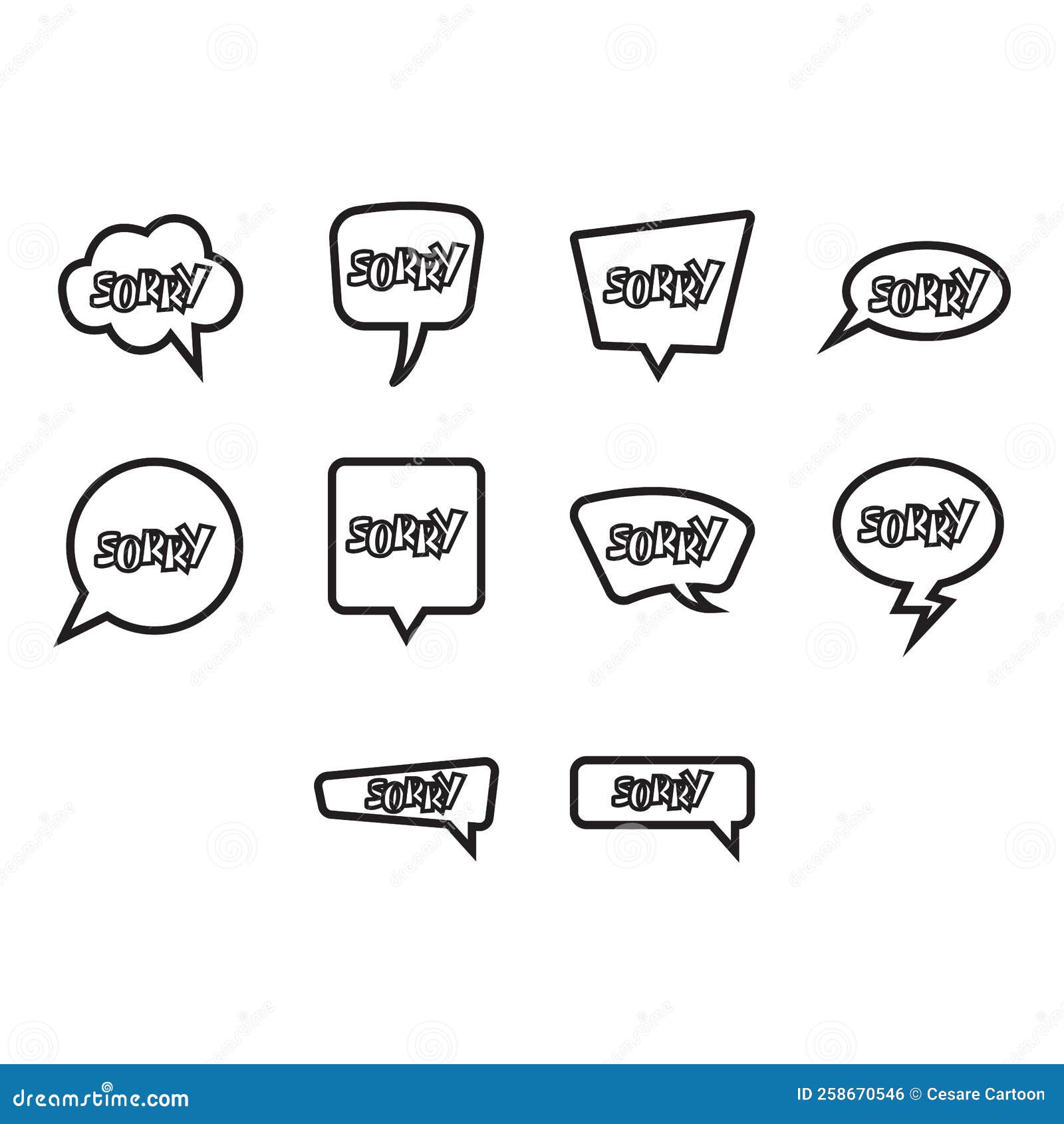 Sorry icon set stock vector. Illustration of bubble - 258670546