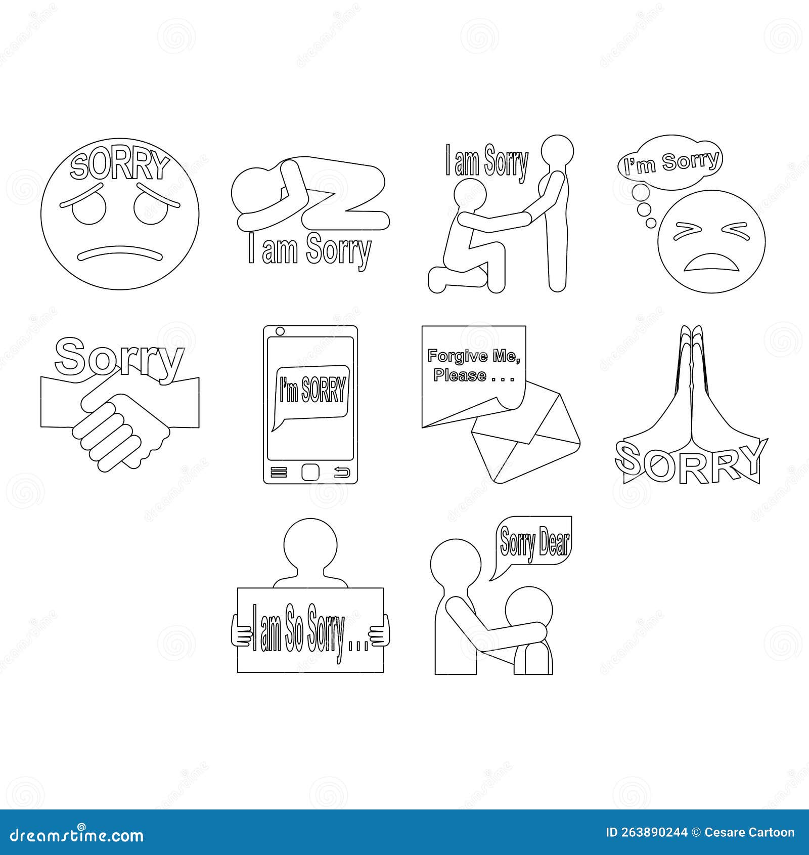 Sorry icon set stock vector. Illustration of vector - 263890244