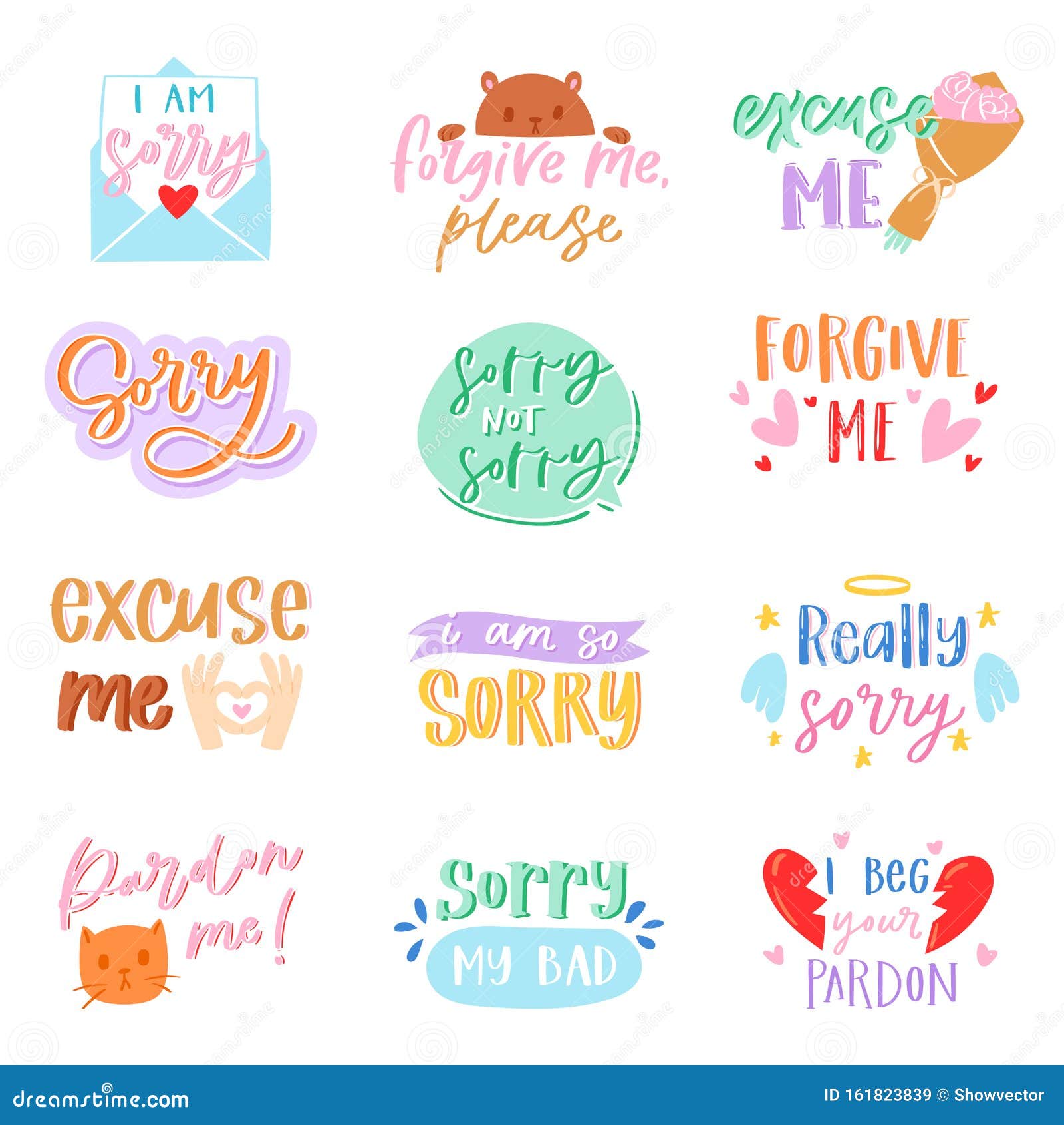 Sorry Text Vector Excuse Lettering Design Forgiveness Message Apologize ...
