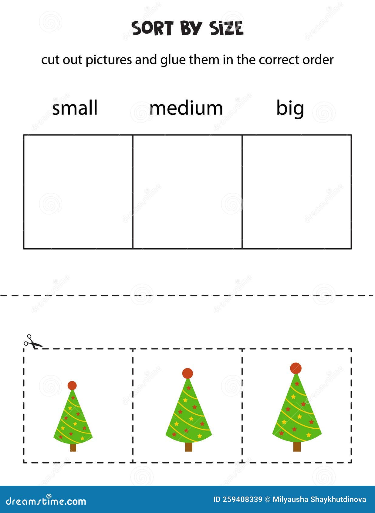 Sort Christmas Tree by Size. Educational Worksheet for Kids Stock ...