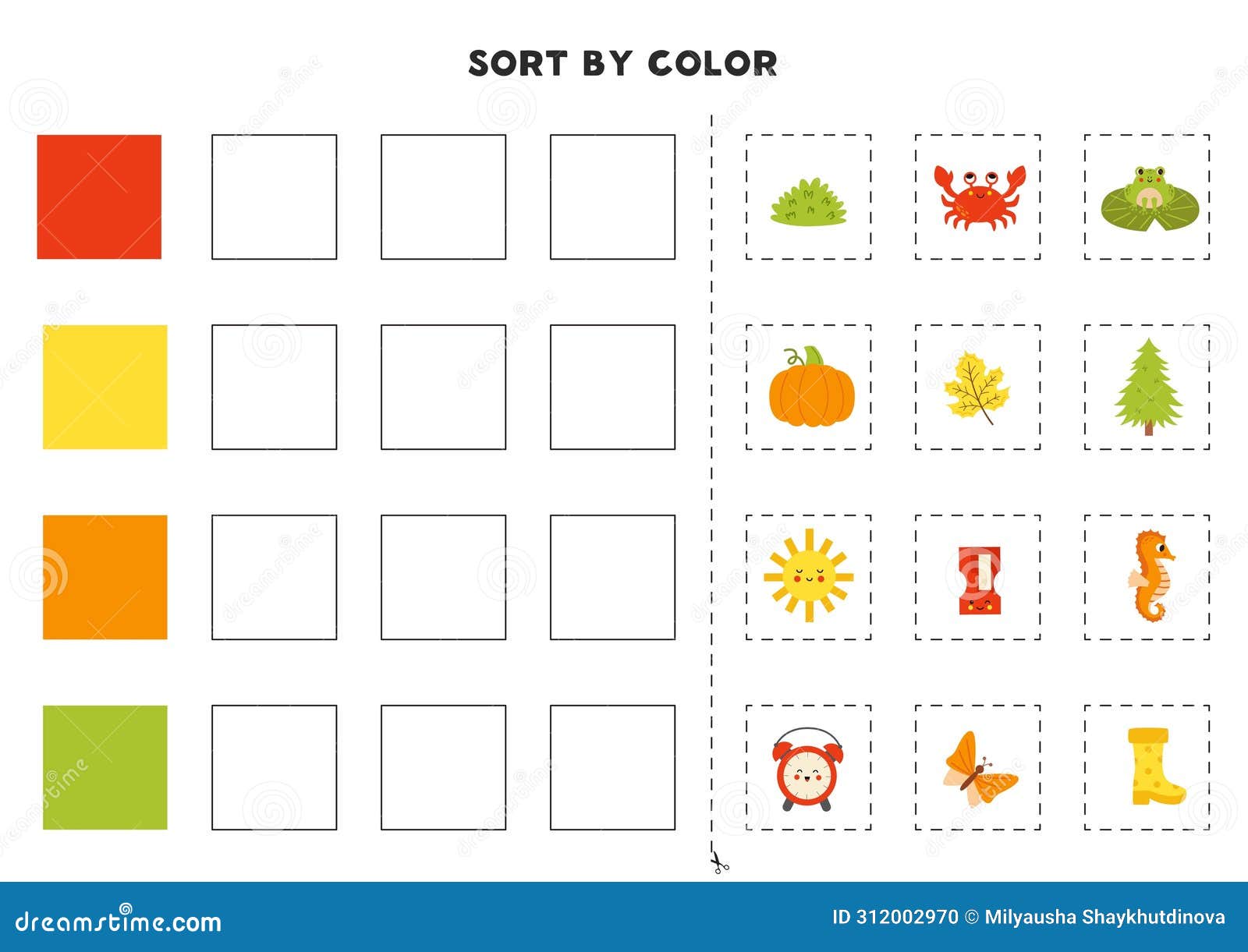 Sort Pictures by Color. Basic Colors for Kids. Game for Kids. Cut and ...