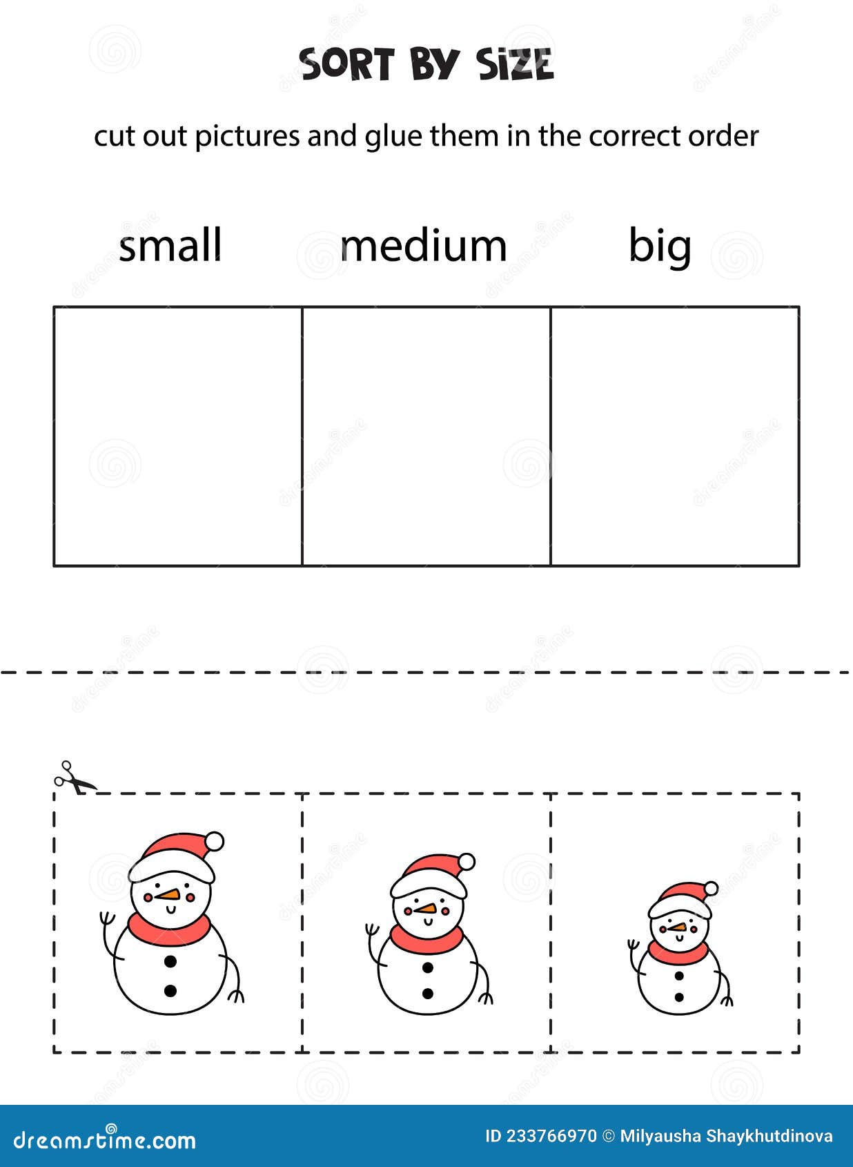 Sort Pictures by Size. Educational Worksheet for Kids. Stock Vector ...