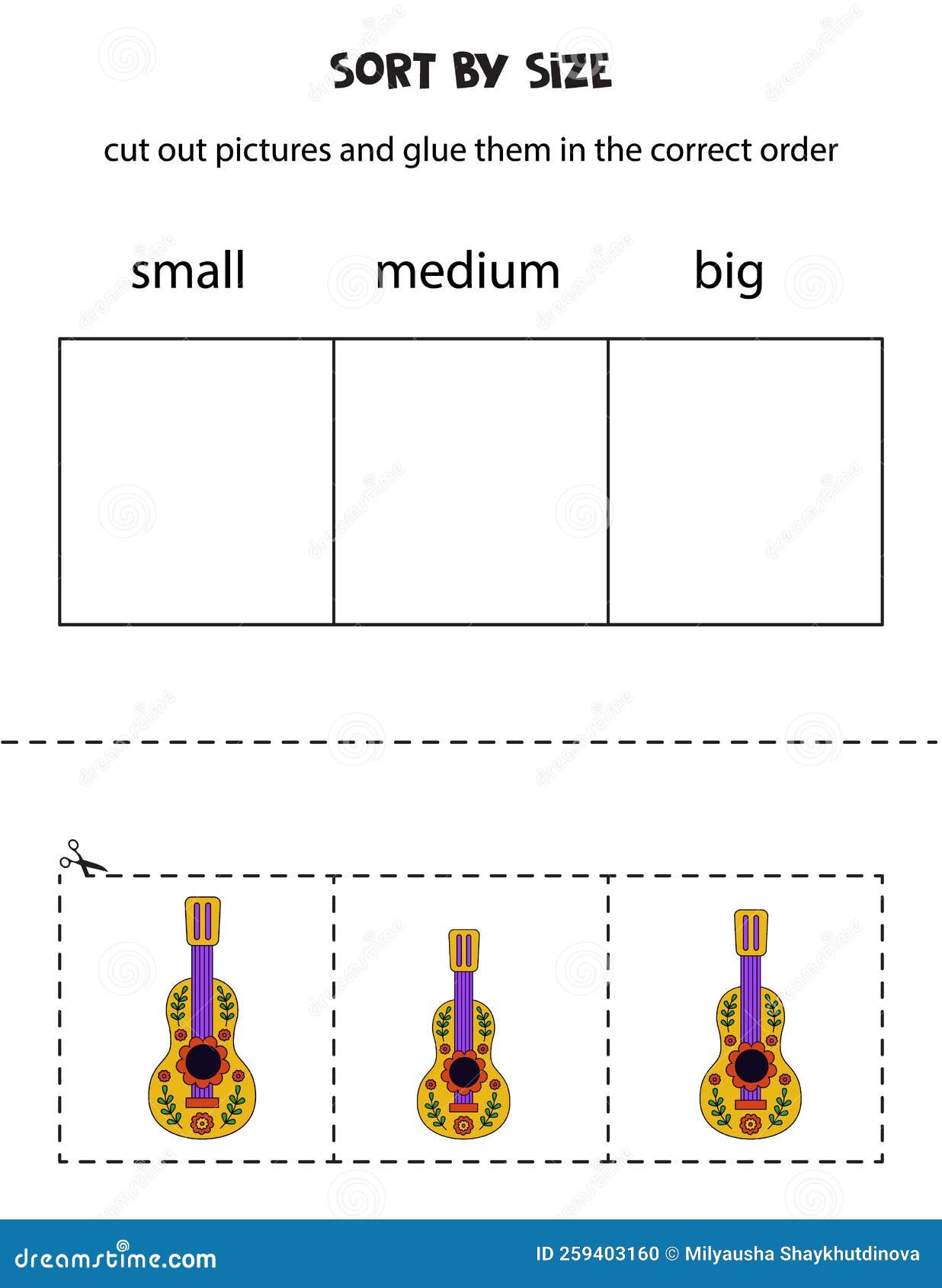 Sort Pictures by Size. Educational Worksheet for Kids Stock Vector ...