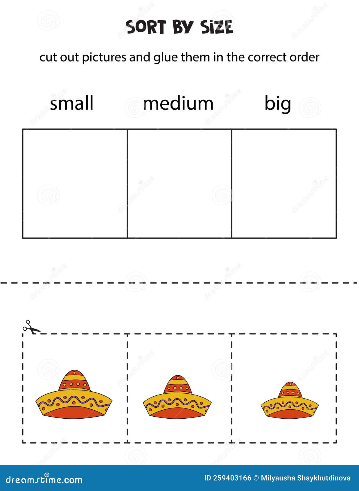 Sort Pictures by Size. Educational Worksheet for Kids Stock Vector ...