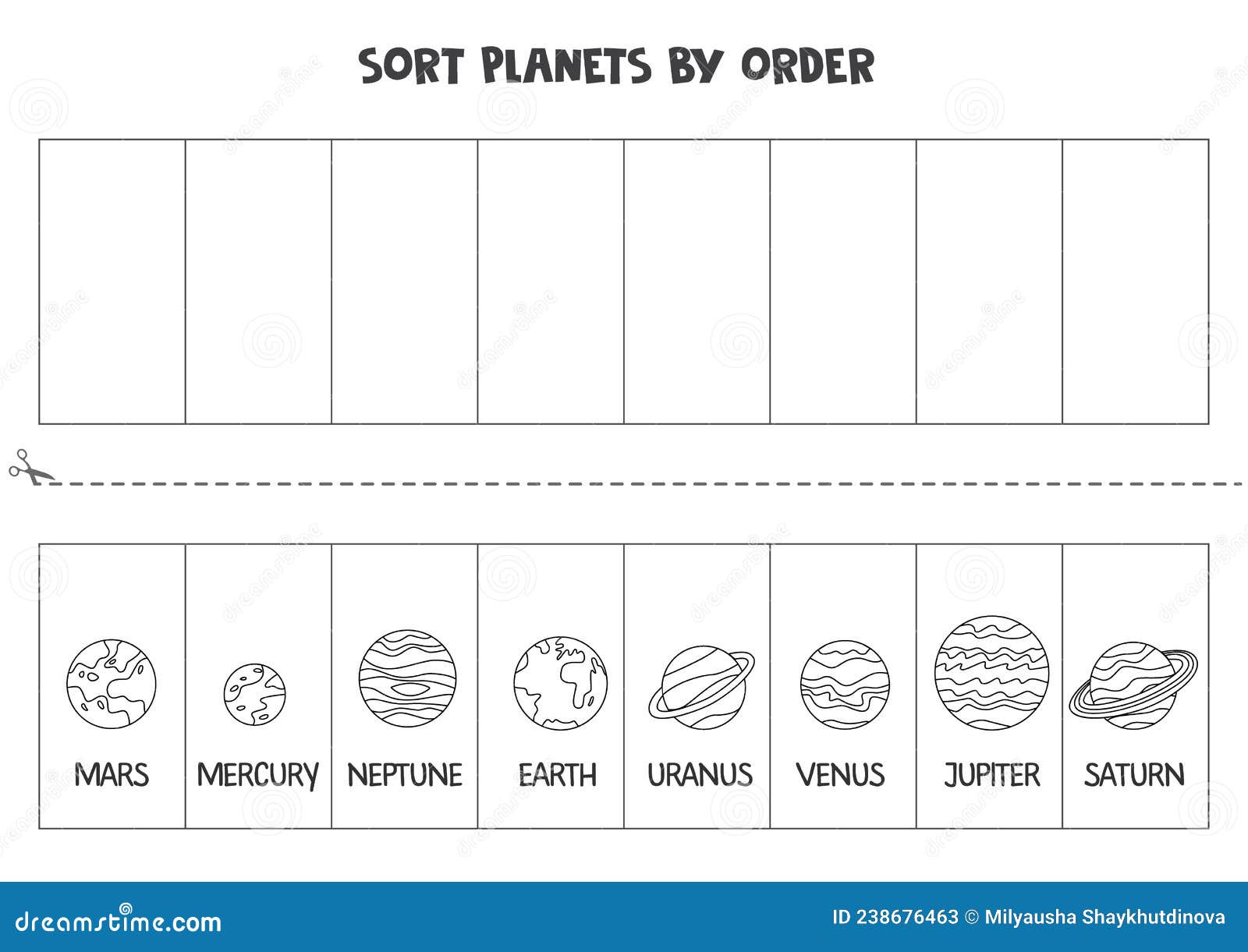 Sort Solar System Planets by Order. Space Worksheet for Children. Stock ...
