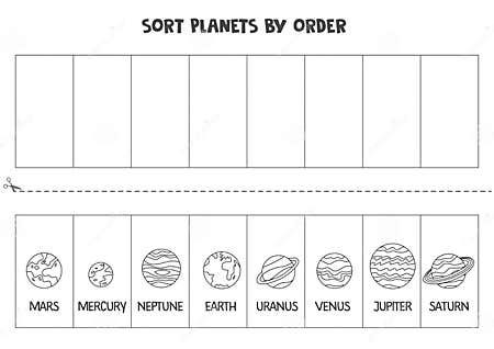Sort Solar System Planets by Order. Space Worksheet for Children. Stock ...