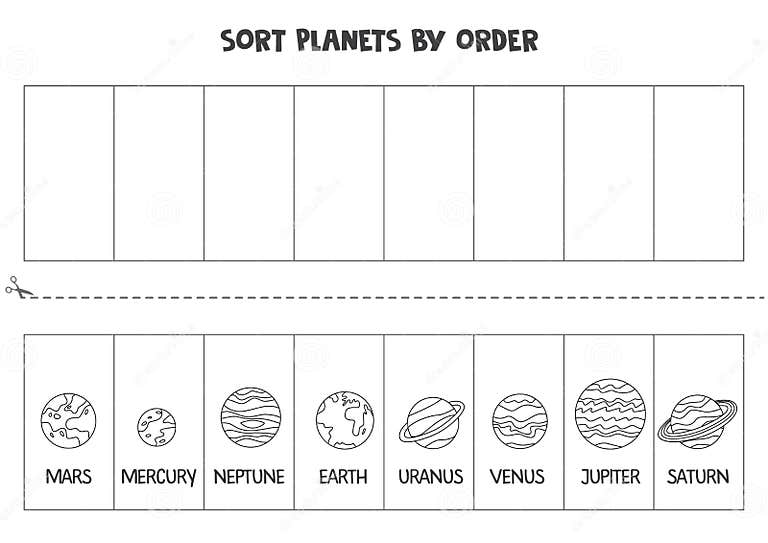 Sort Solar System Planets by Order. Space Worksheet for Children. Stock ...