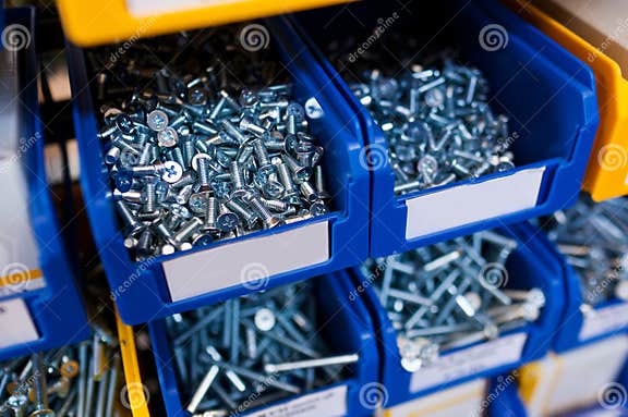 Sorted Bolts in Boxes in the Store Stock Photo - Image of shop ...