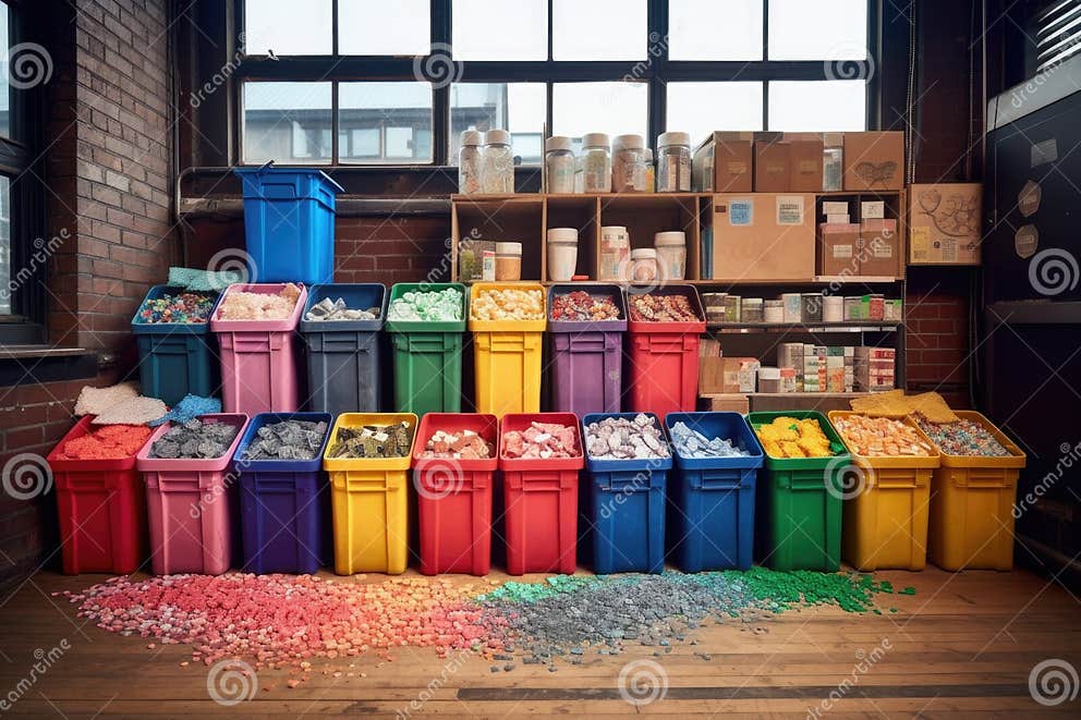 Sorted Recyclables in Color-coded Bins Stock Illustration ...