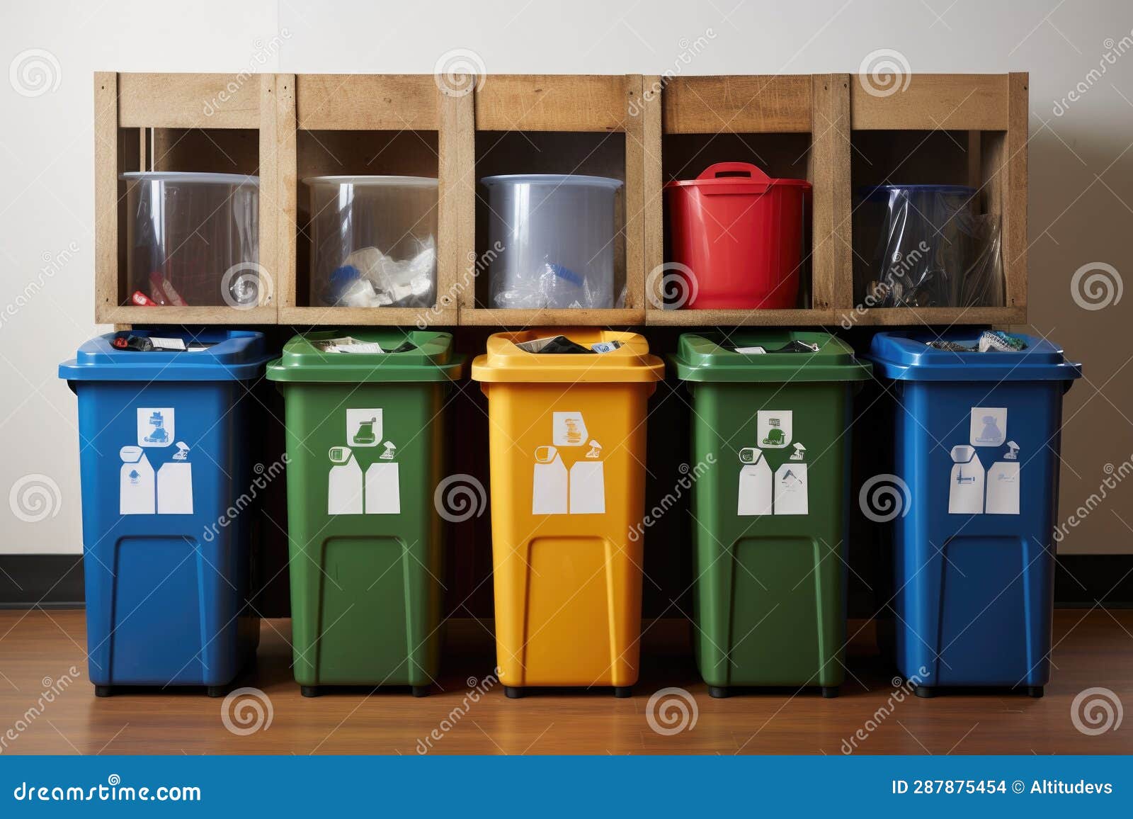 Sorted Recycling Bins with Labels Stock Illustration - Illustration of ...